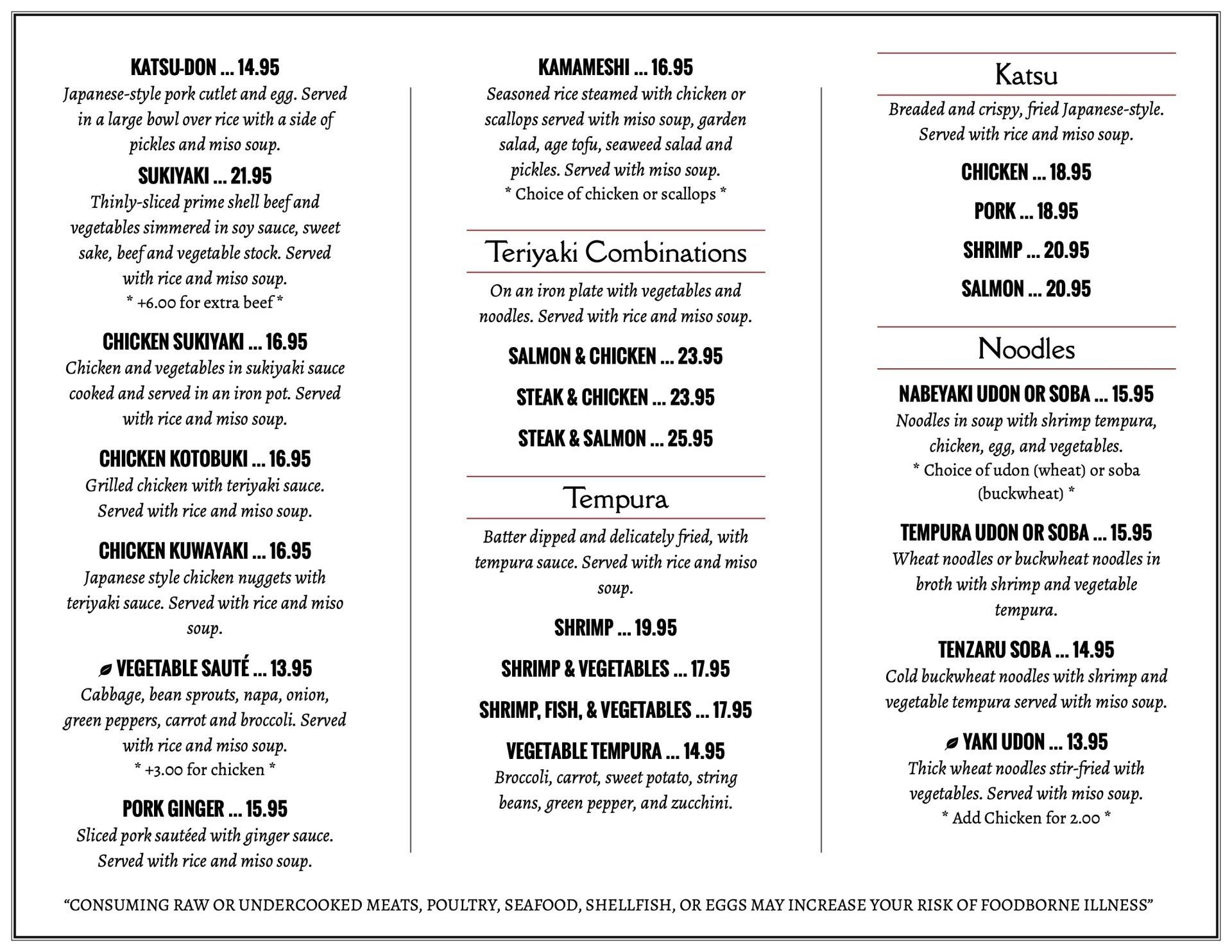 Menu at a glance | Kotobuki Japanese Cuisine