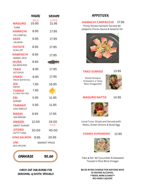 Tanuki Sushi Hawaii - Menu