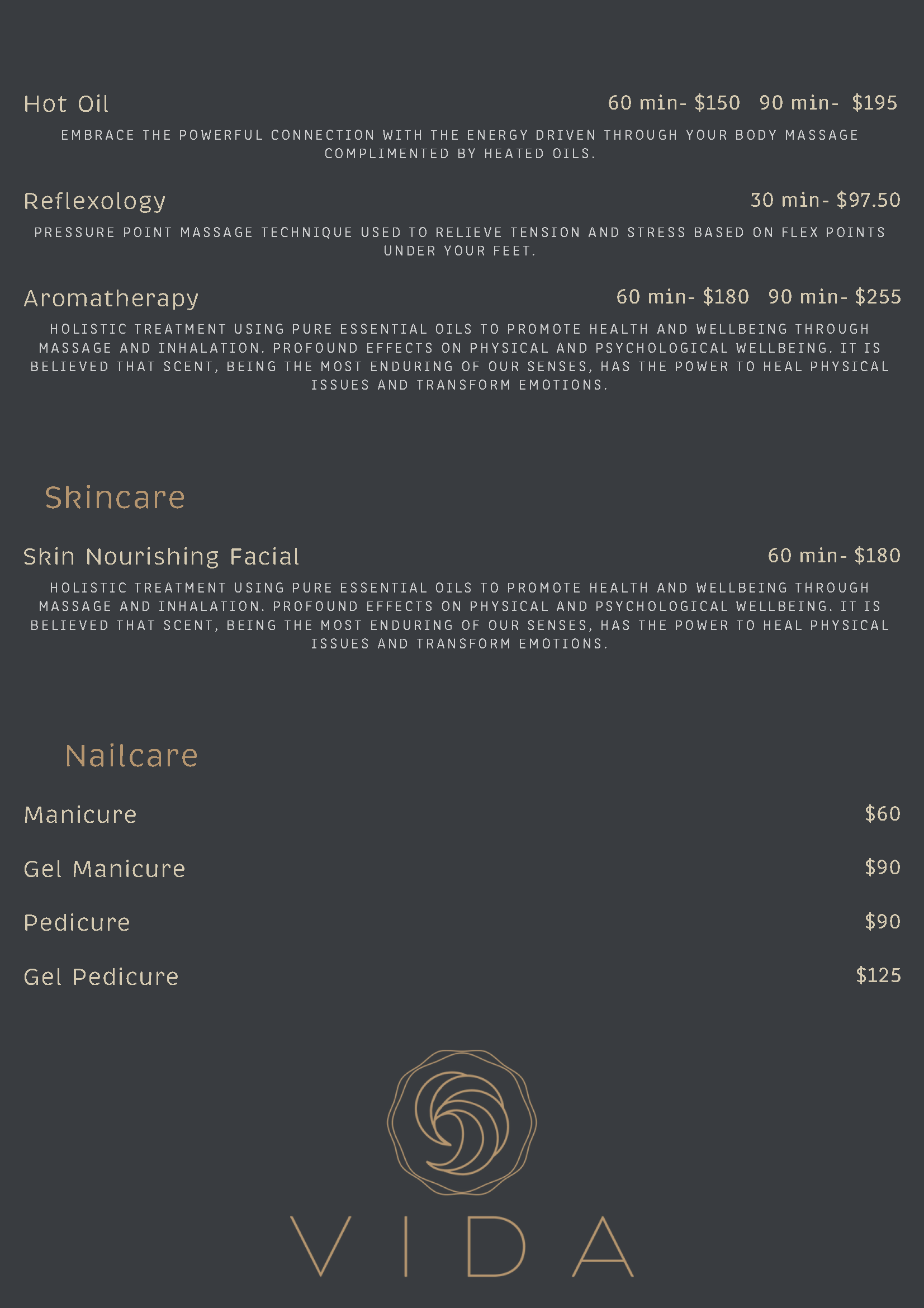 Spa Menu | Vida Cayman Islands