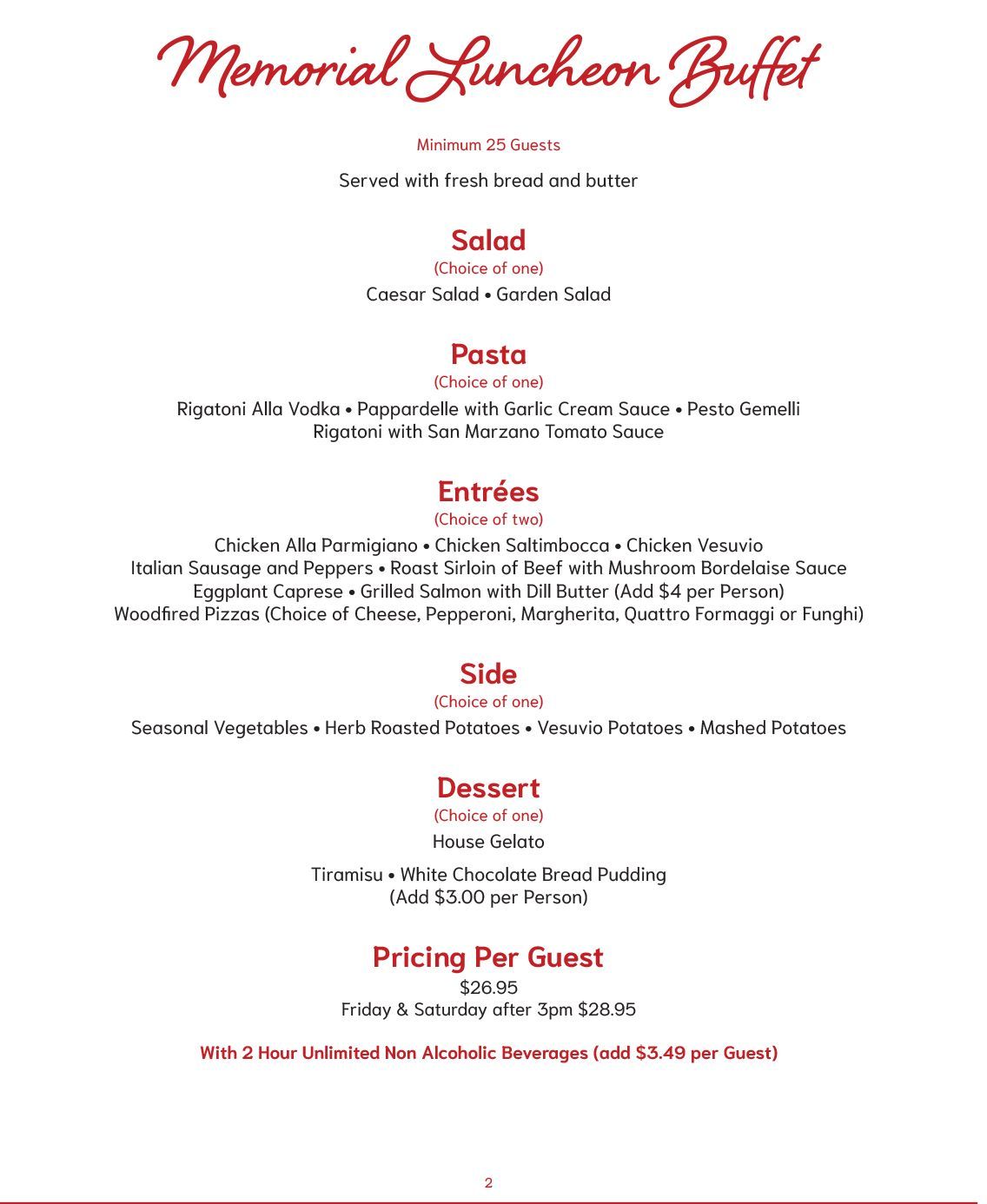 Lunch Menu - Bella Napoli Woodfired