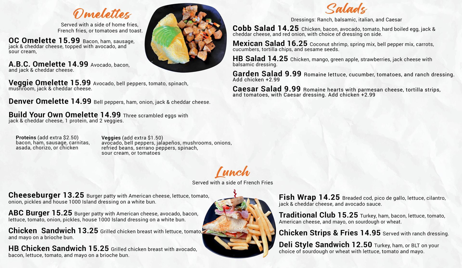 Menu | Oscar Cafe Huntington Beach