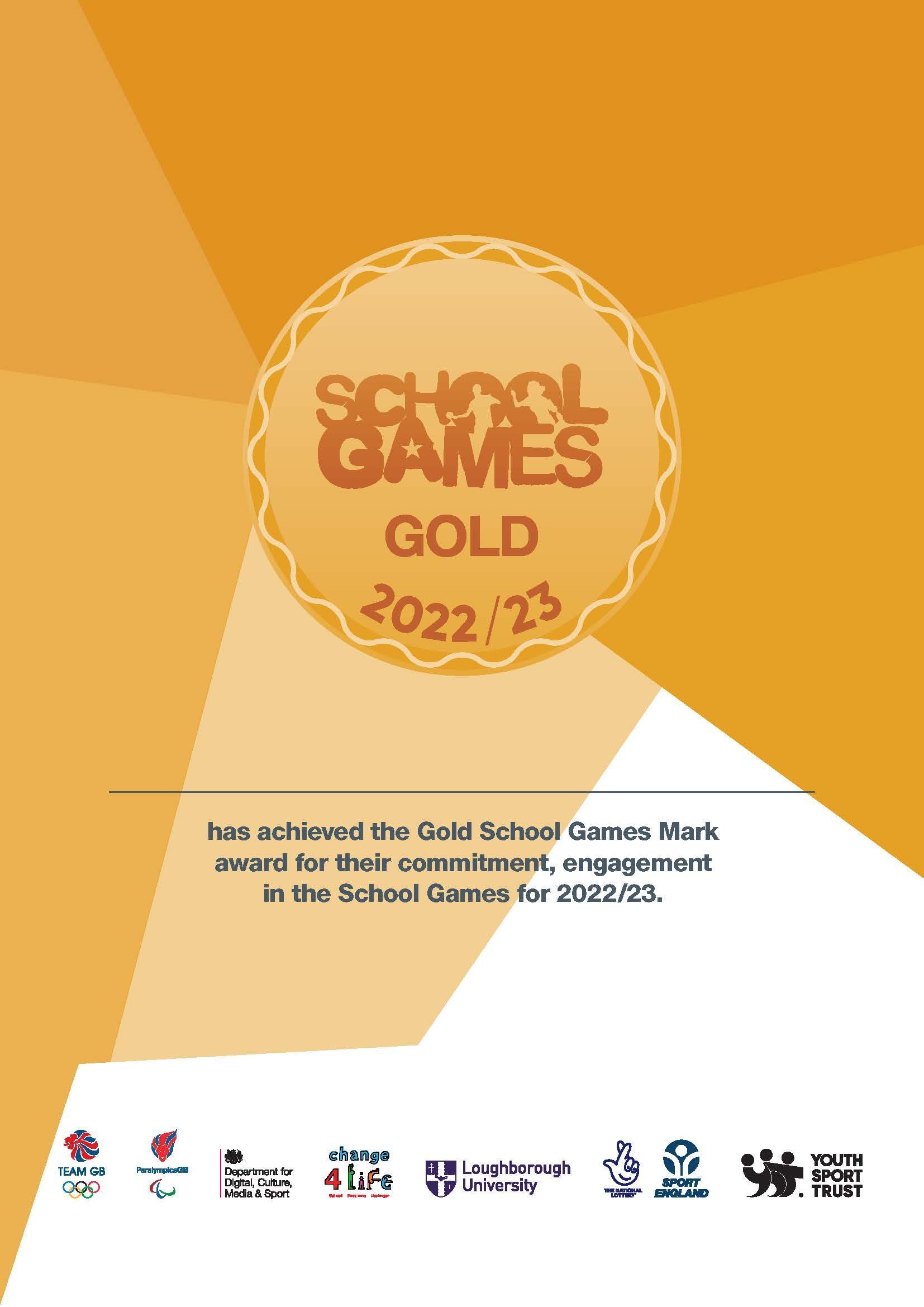 GOLD by the School Games Mark