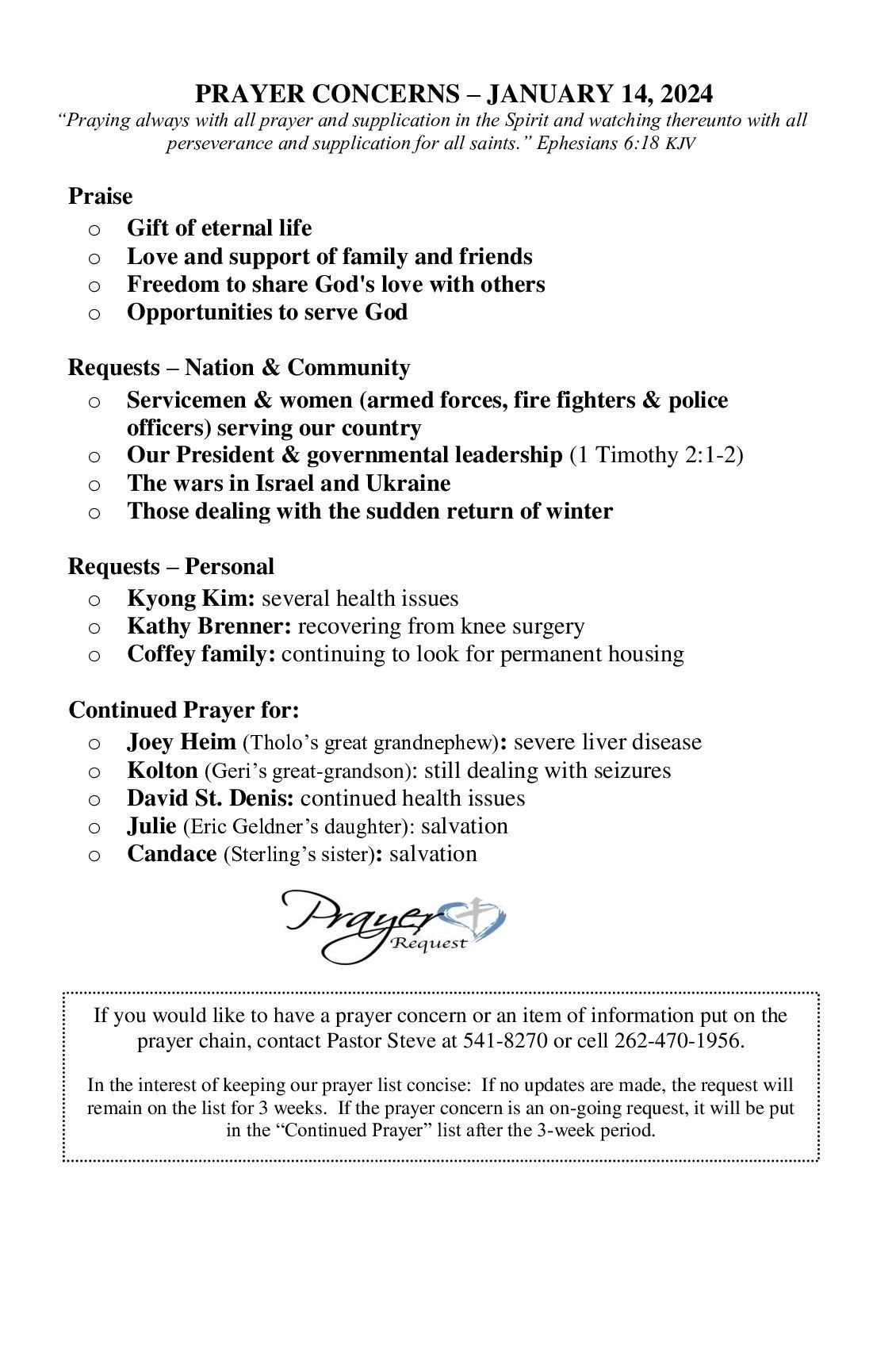 Prayer Concerns | West Allis, WI | (414) 541-8270