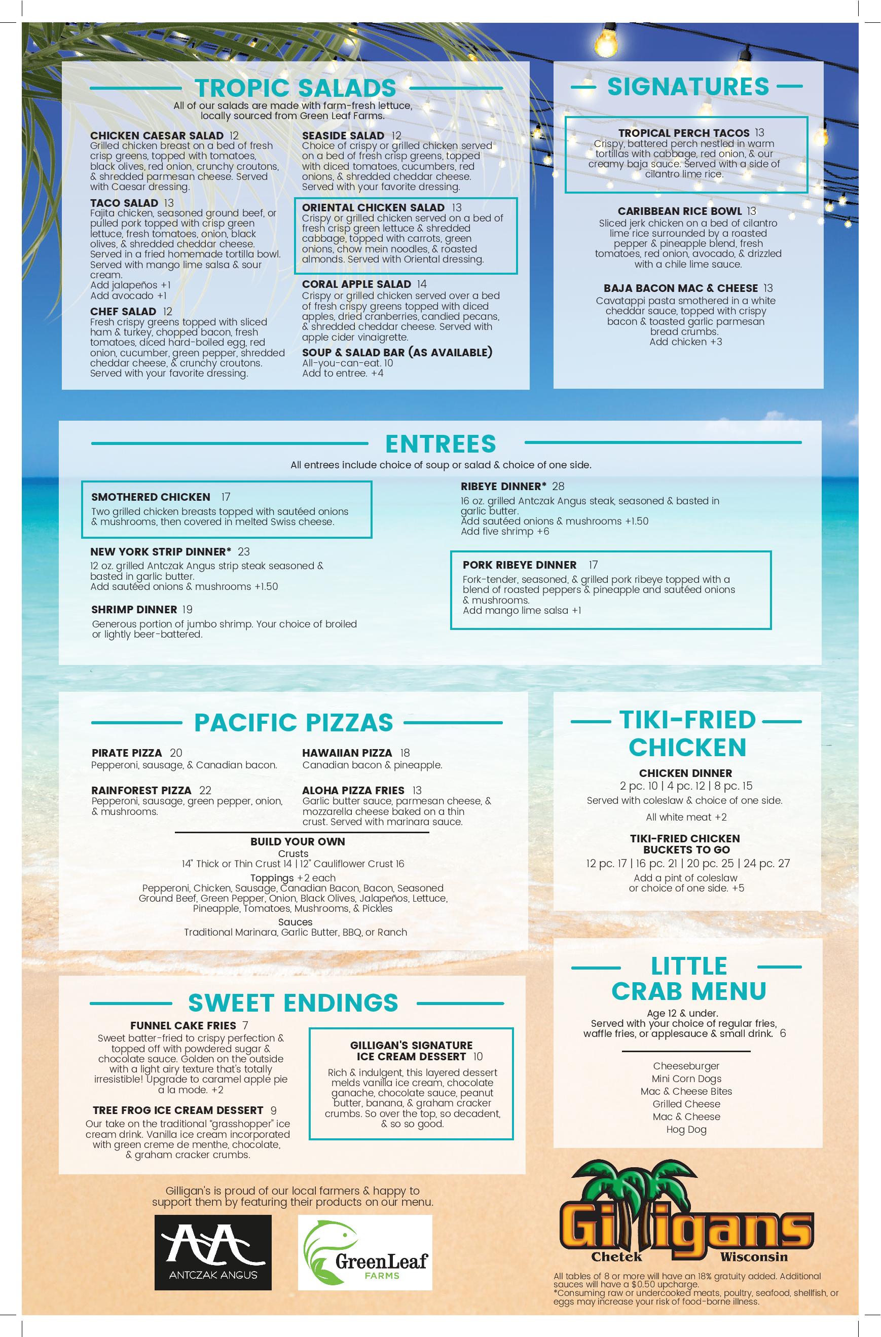 Chetek's #1 spot to eat; Farm to Table menu options | Gilligans Chetek