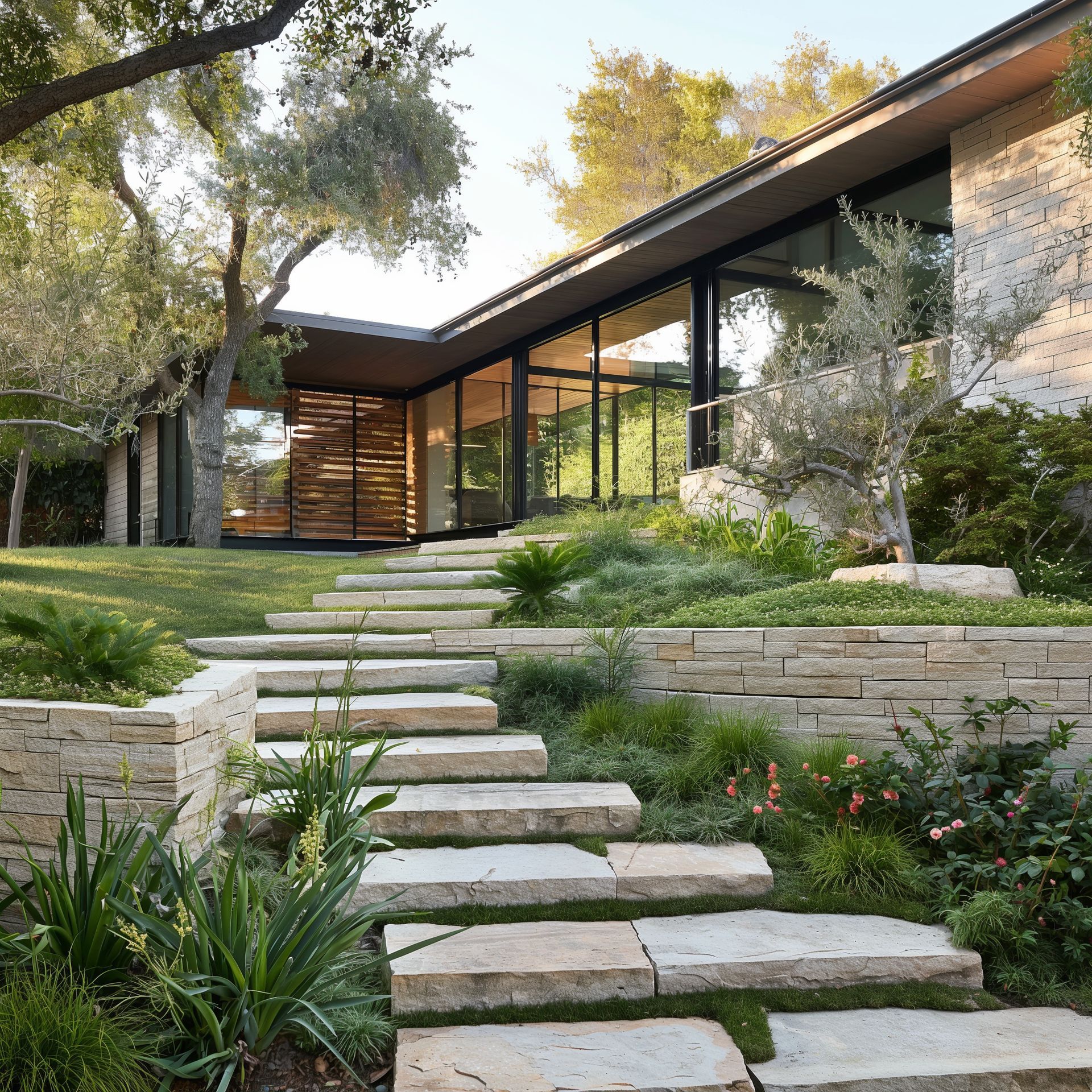 Midcentury Modern Landscaping Concepts - Floating Steps and Walkways Ideas
