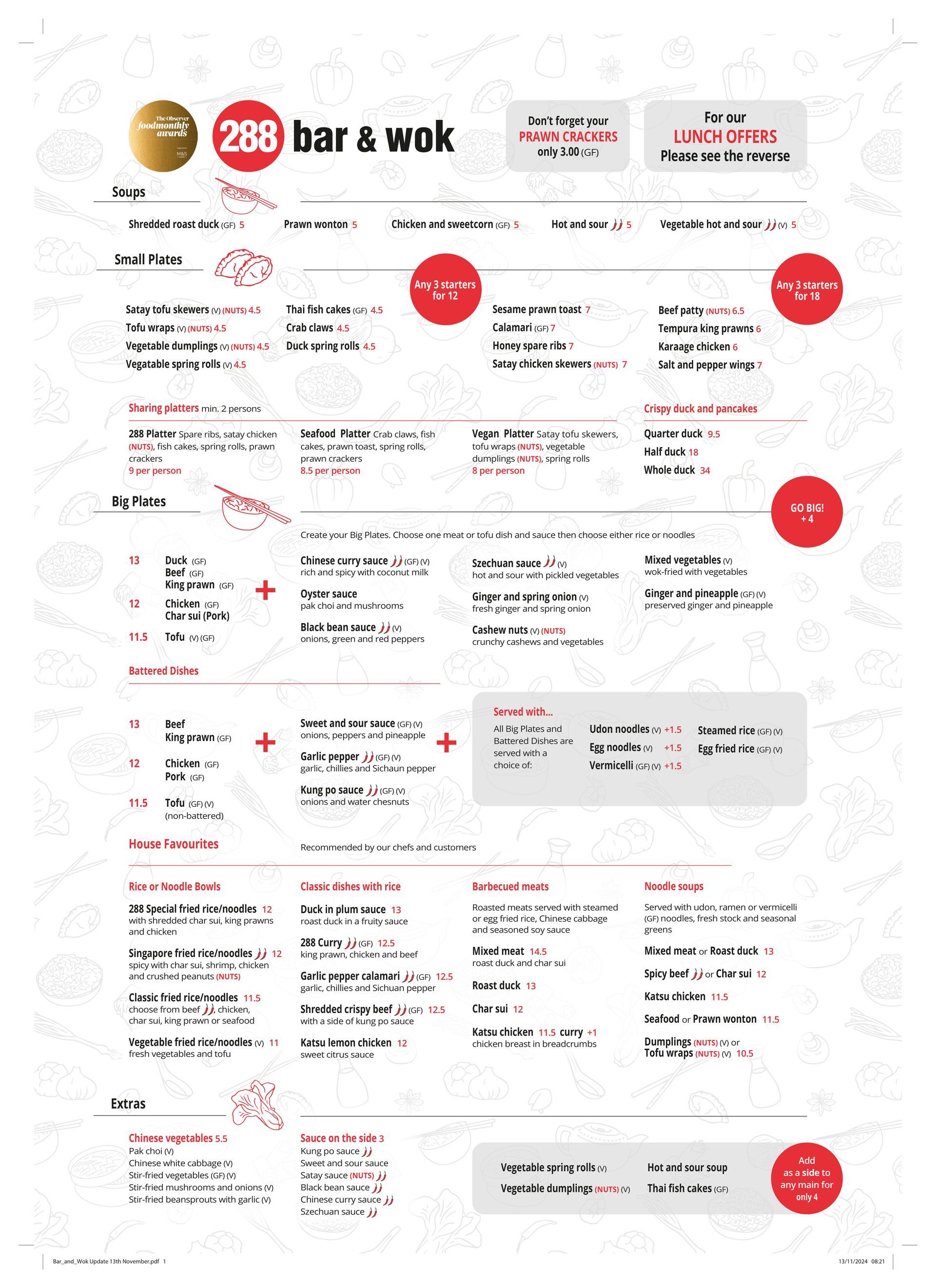 Chinese cuisine | 288 Bar & Wok | Our Menu