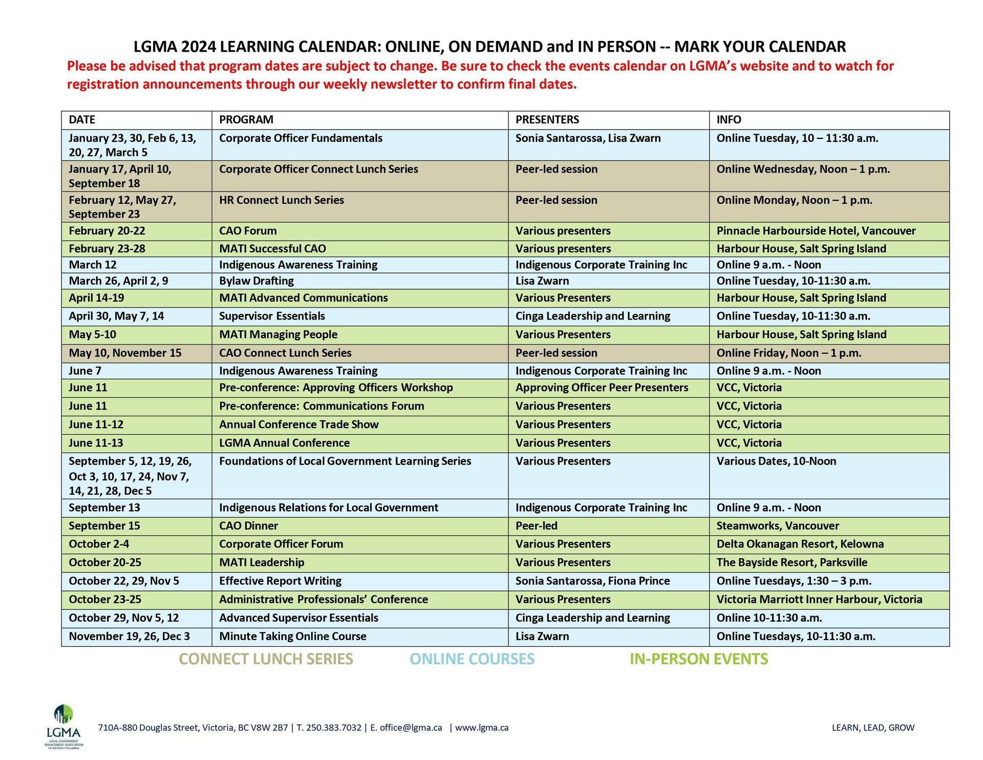 LGMA 2024 Learning Calendar