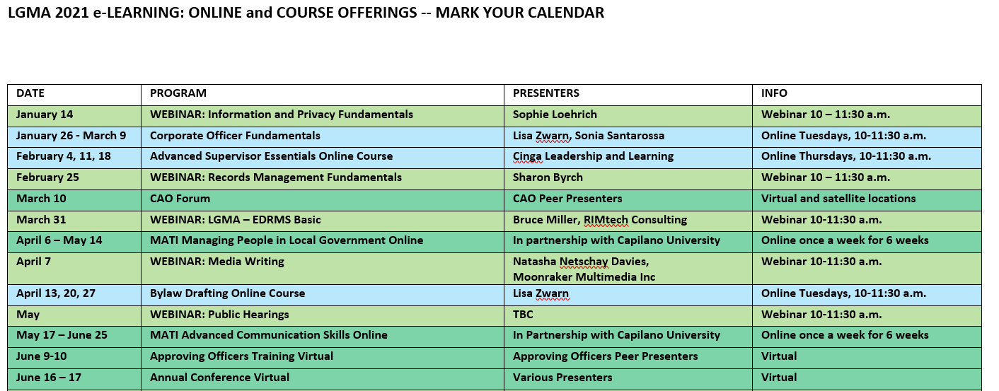 LGMA 2021 Learning Calendar