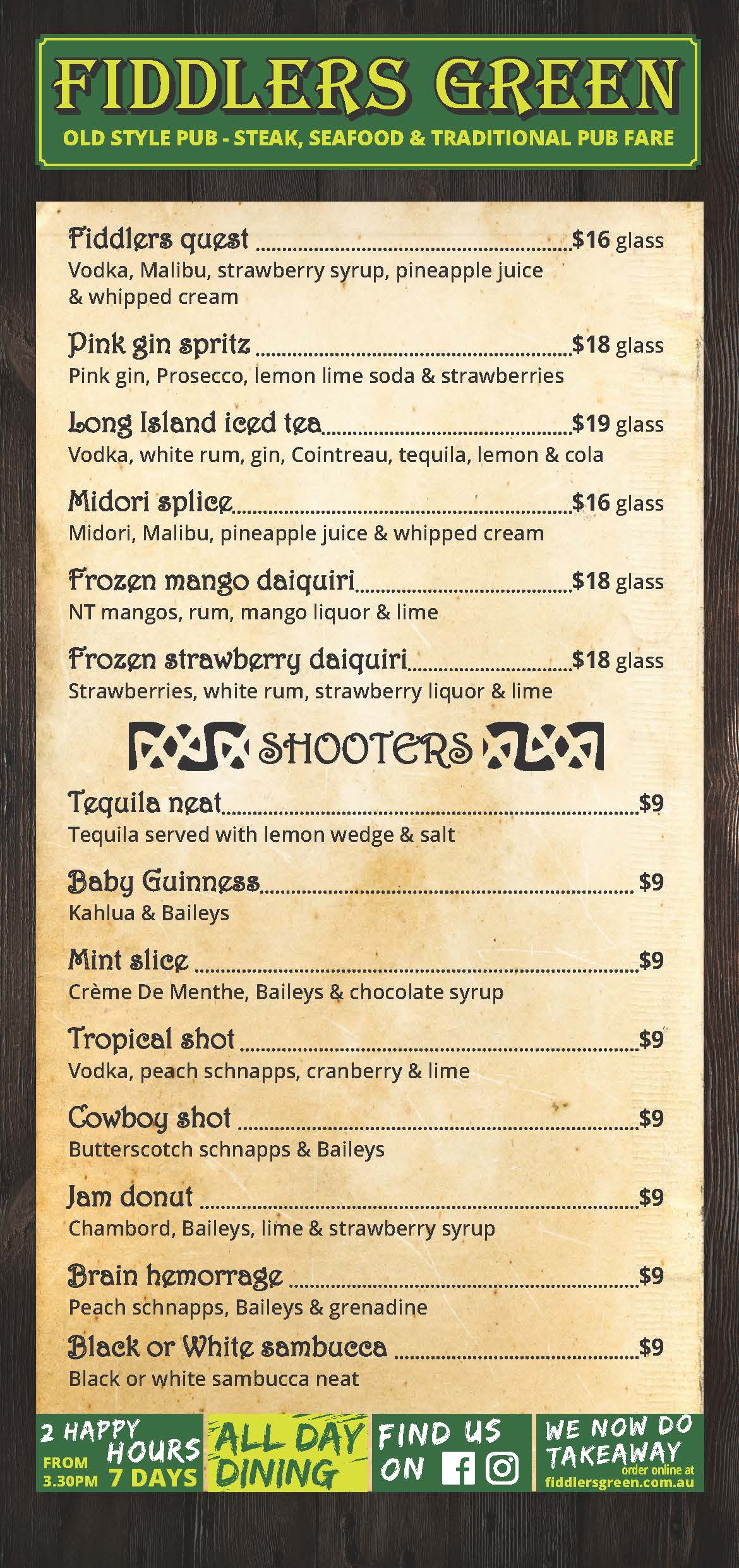 Fiddler's Green - Darwin | Menus