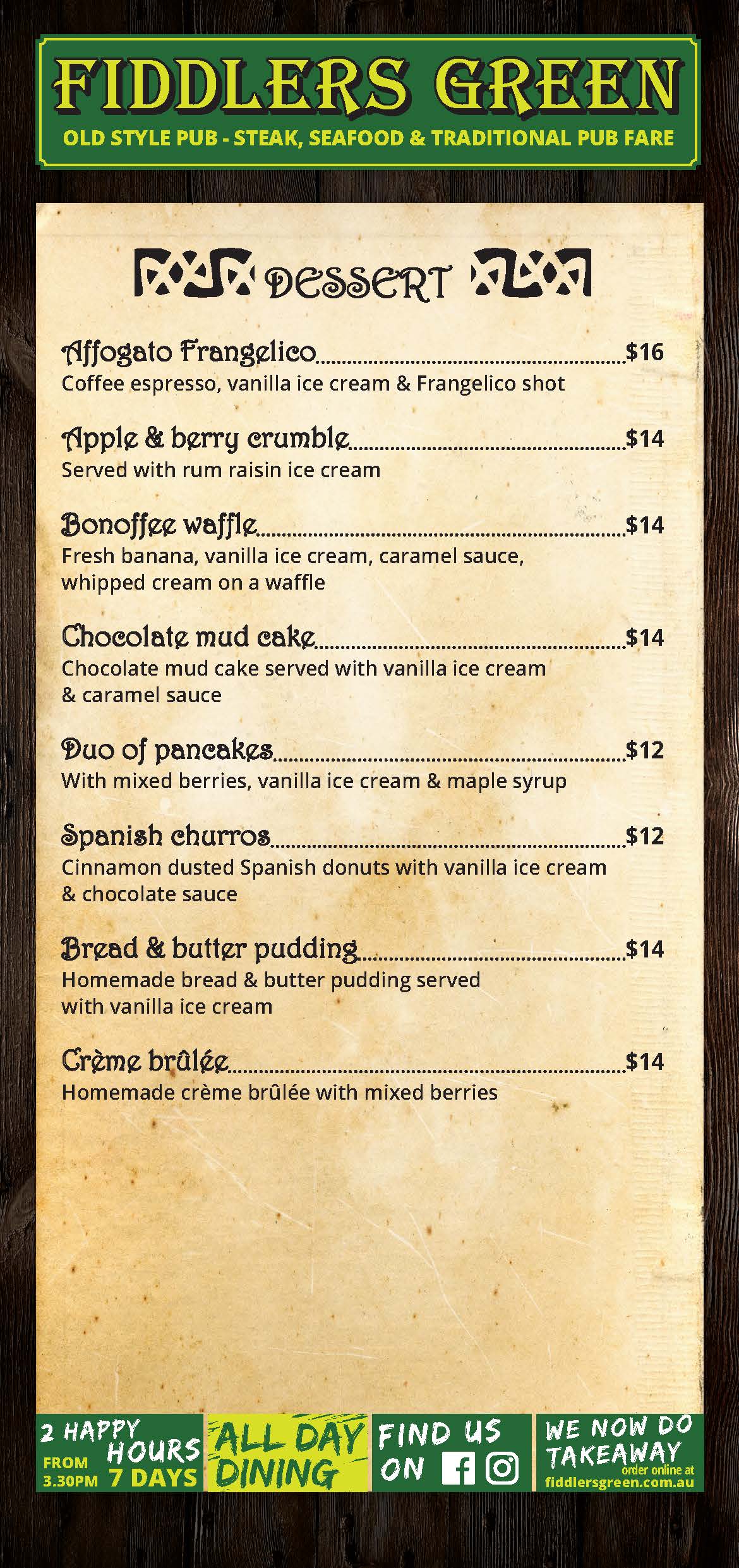 Fiddler's Green - Darwin | Menus