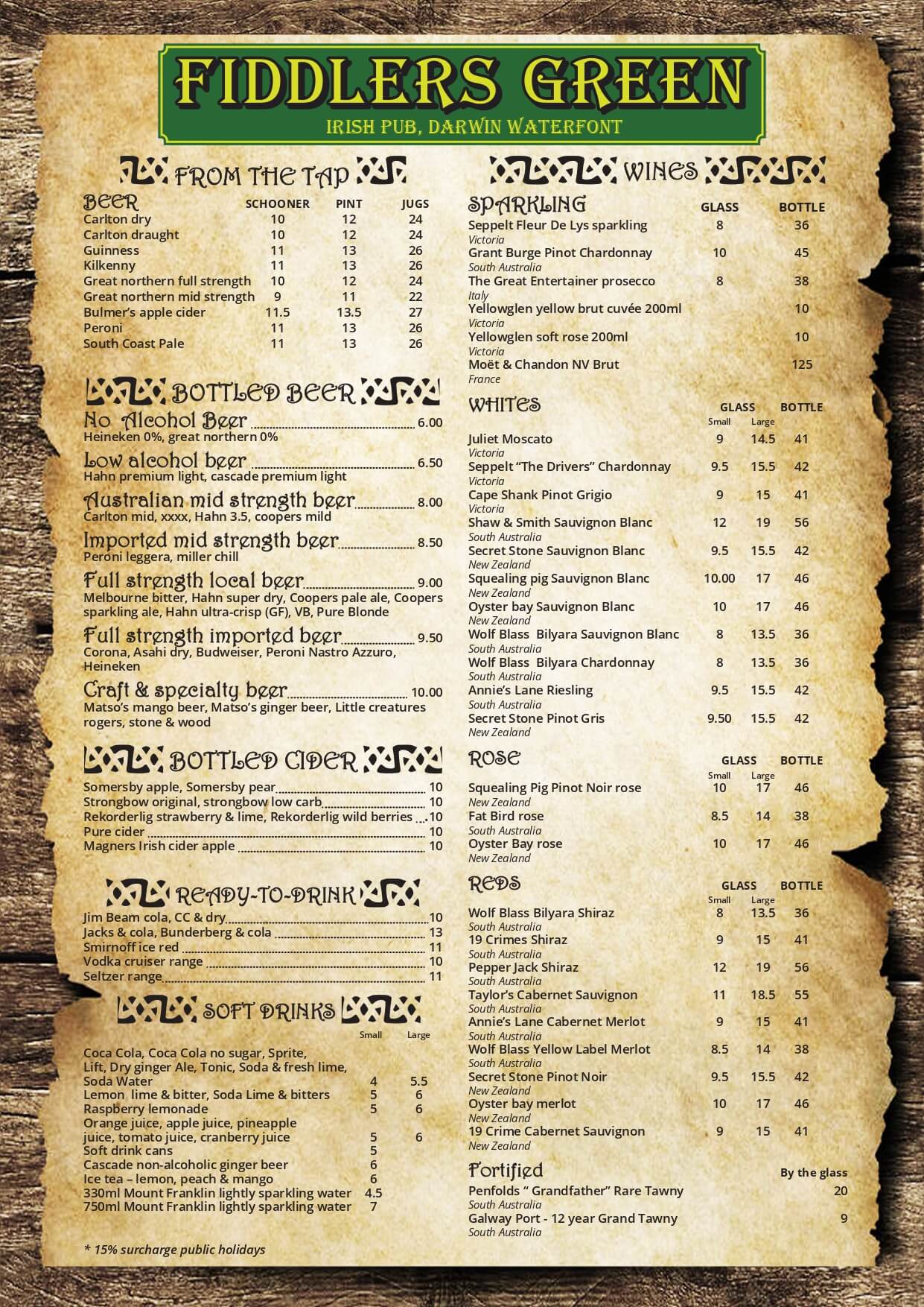 Fiddler's Green - Darwin | Menus