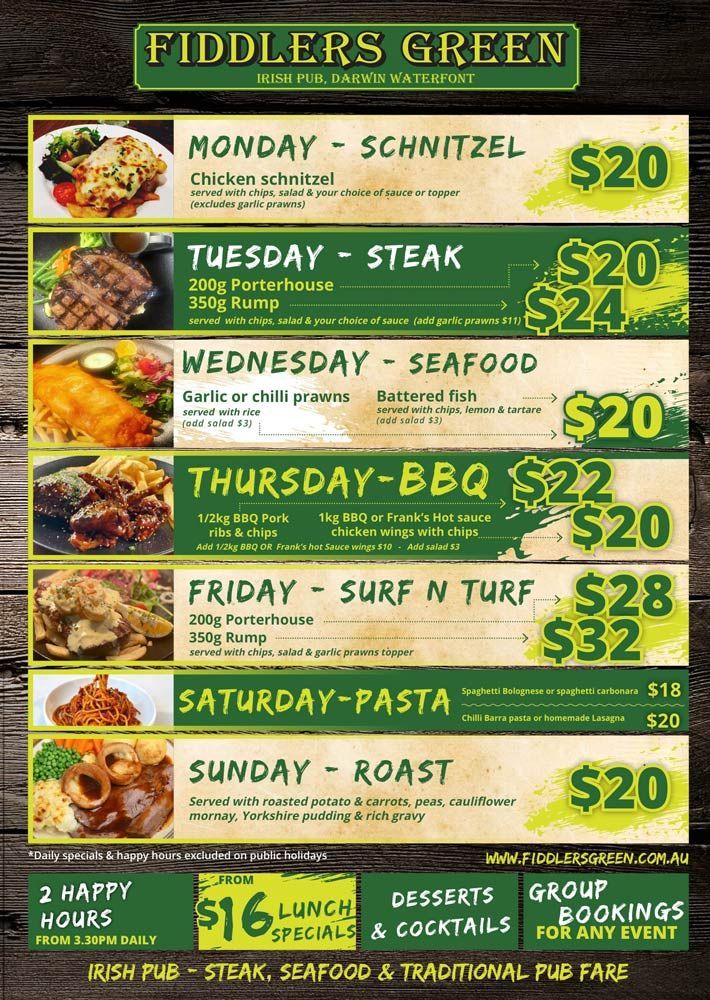 Fiddler's Green - Darwin | Menus