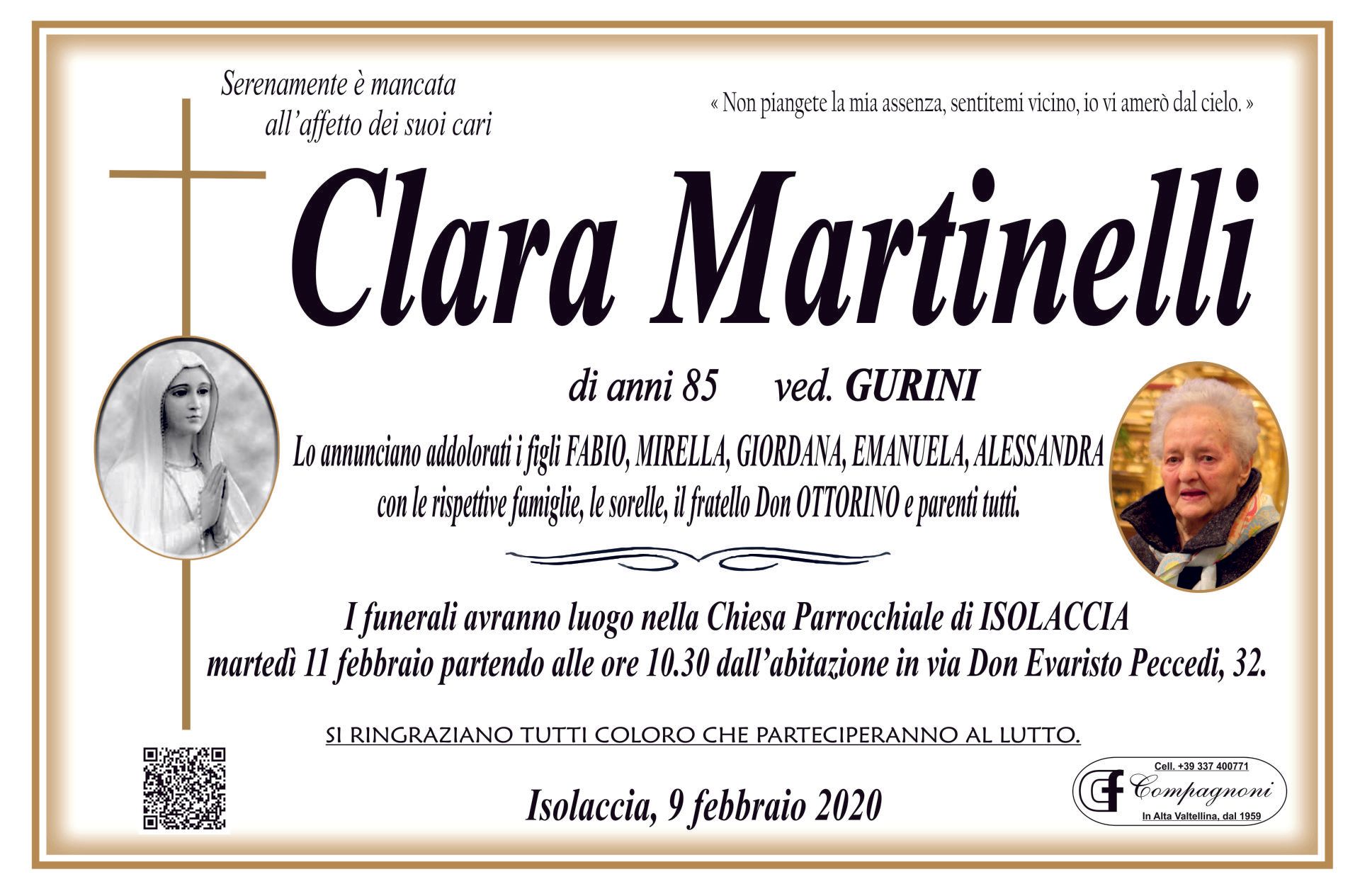 Lutto Clara Martinelli | Isolaccia, Valdidentro