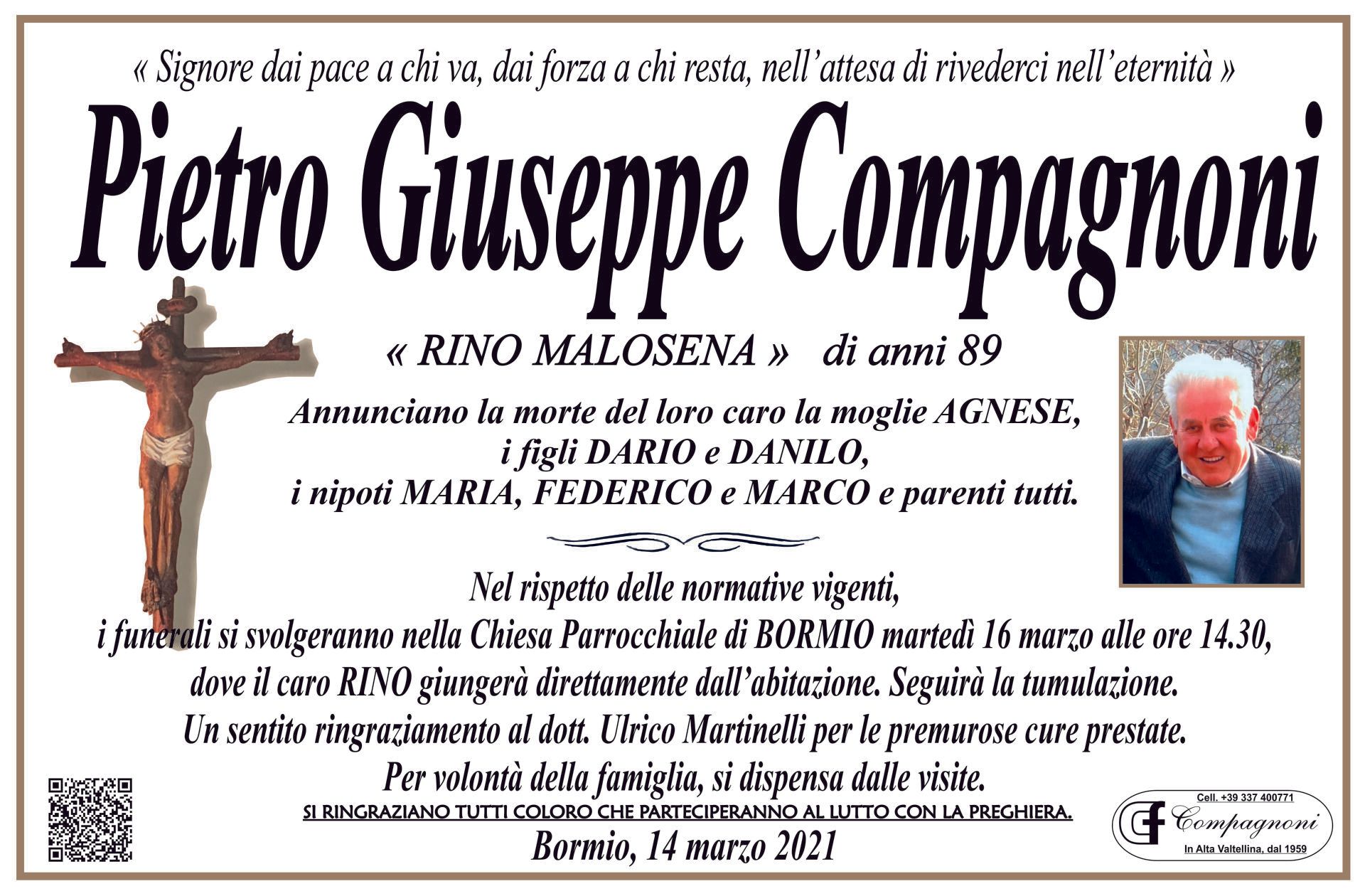 Lutto Pietro Giuseppe Compagnoni | Necrologi Bormio, Alta Valtellina