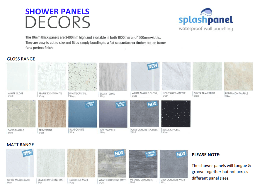 Shower Panels Internal wall cladding for bathrooms Splash panel Decors