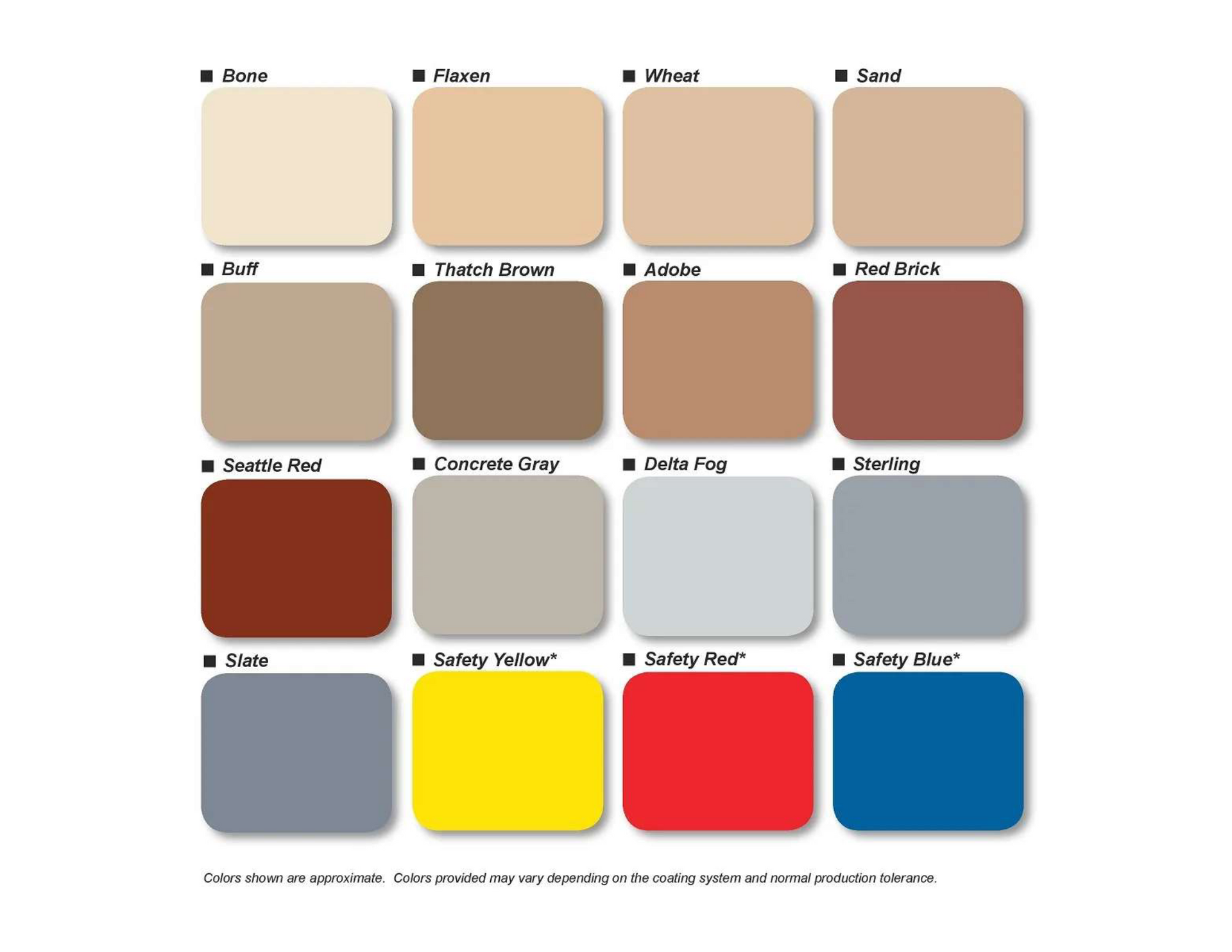 Solid Color Chart | Precision Coatings of Texas
