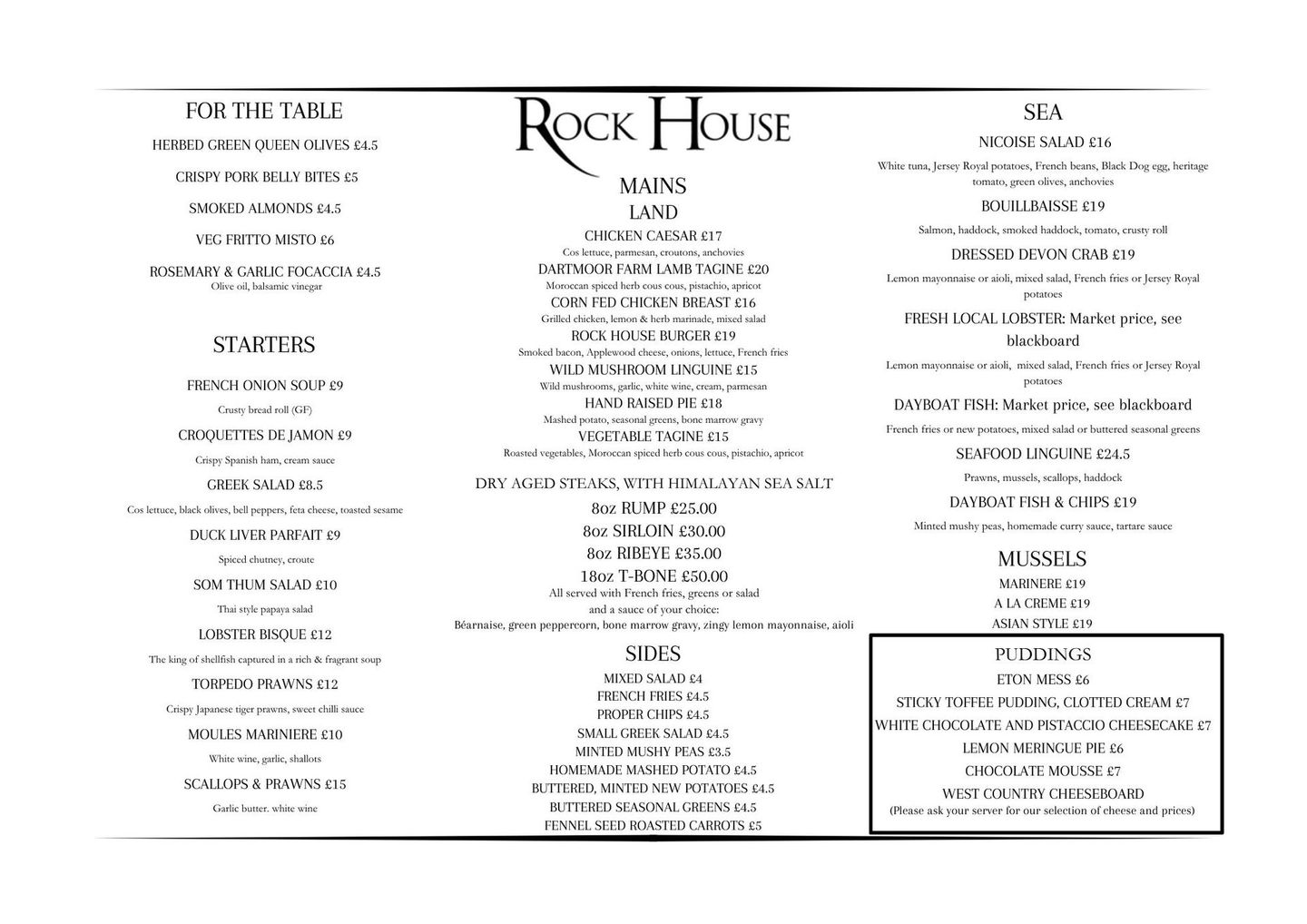 The Menu at Rock House Hotel