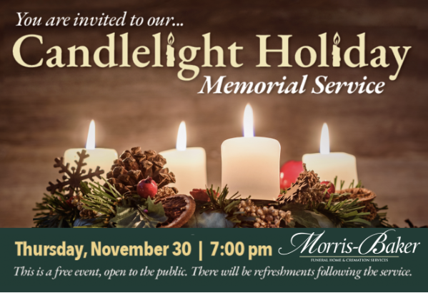 Our Candlelight Holiday Memorial Service Is November 30 at 7 pm