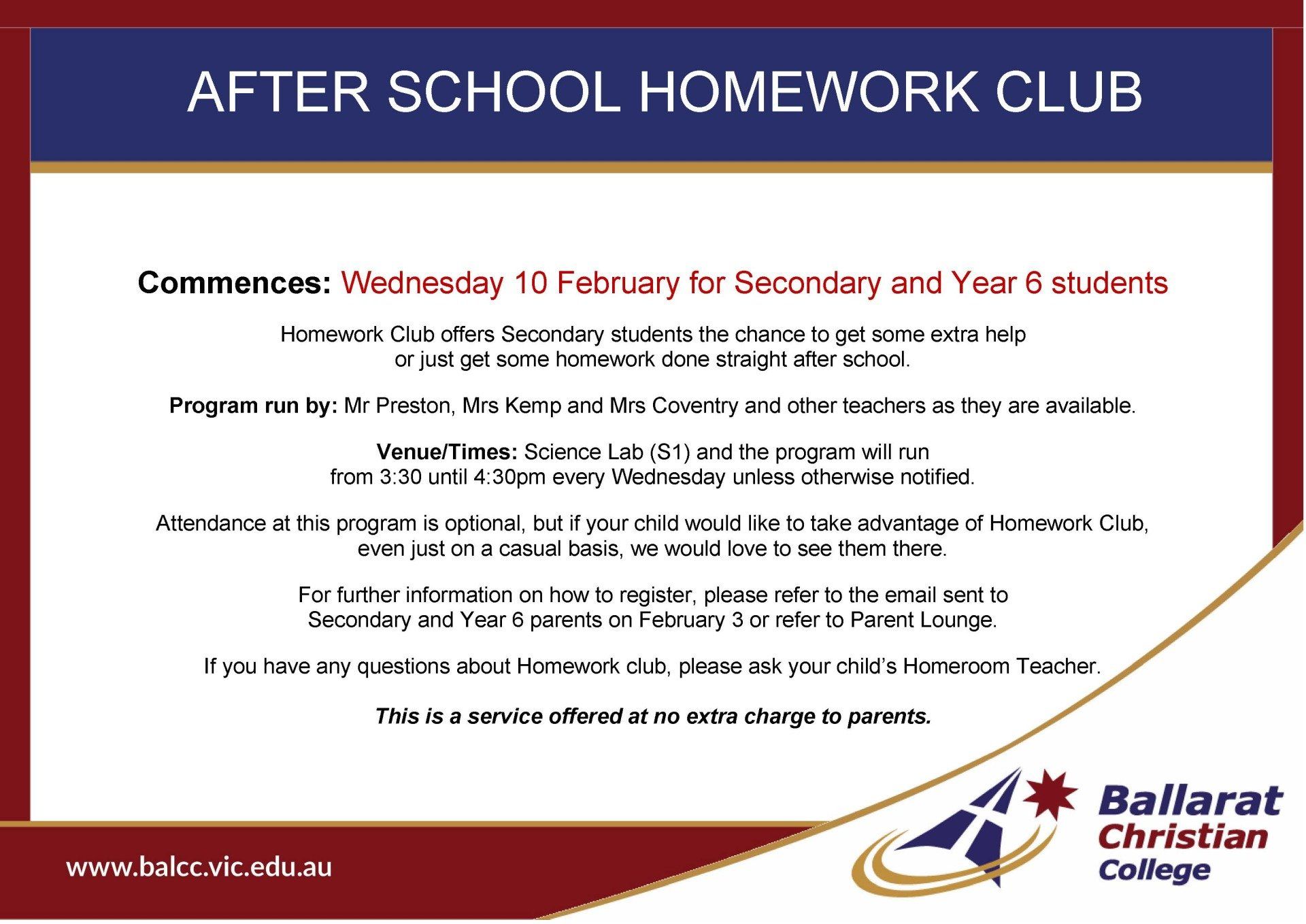 Homework Club: Secondary & Year 6