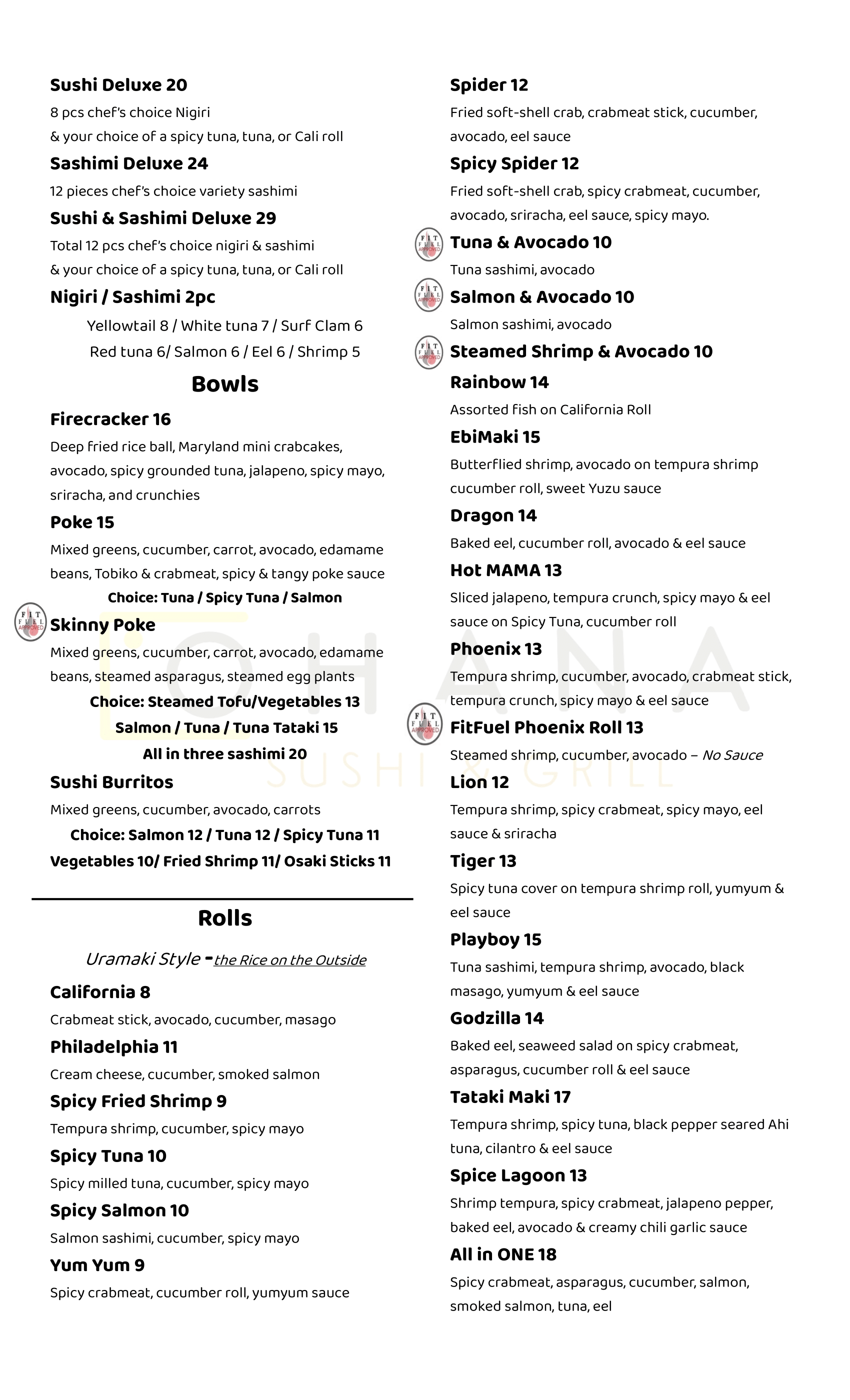 Menu | Ohana Hawaiian Grill & Bar | Jasper, IN and French Lick, IN