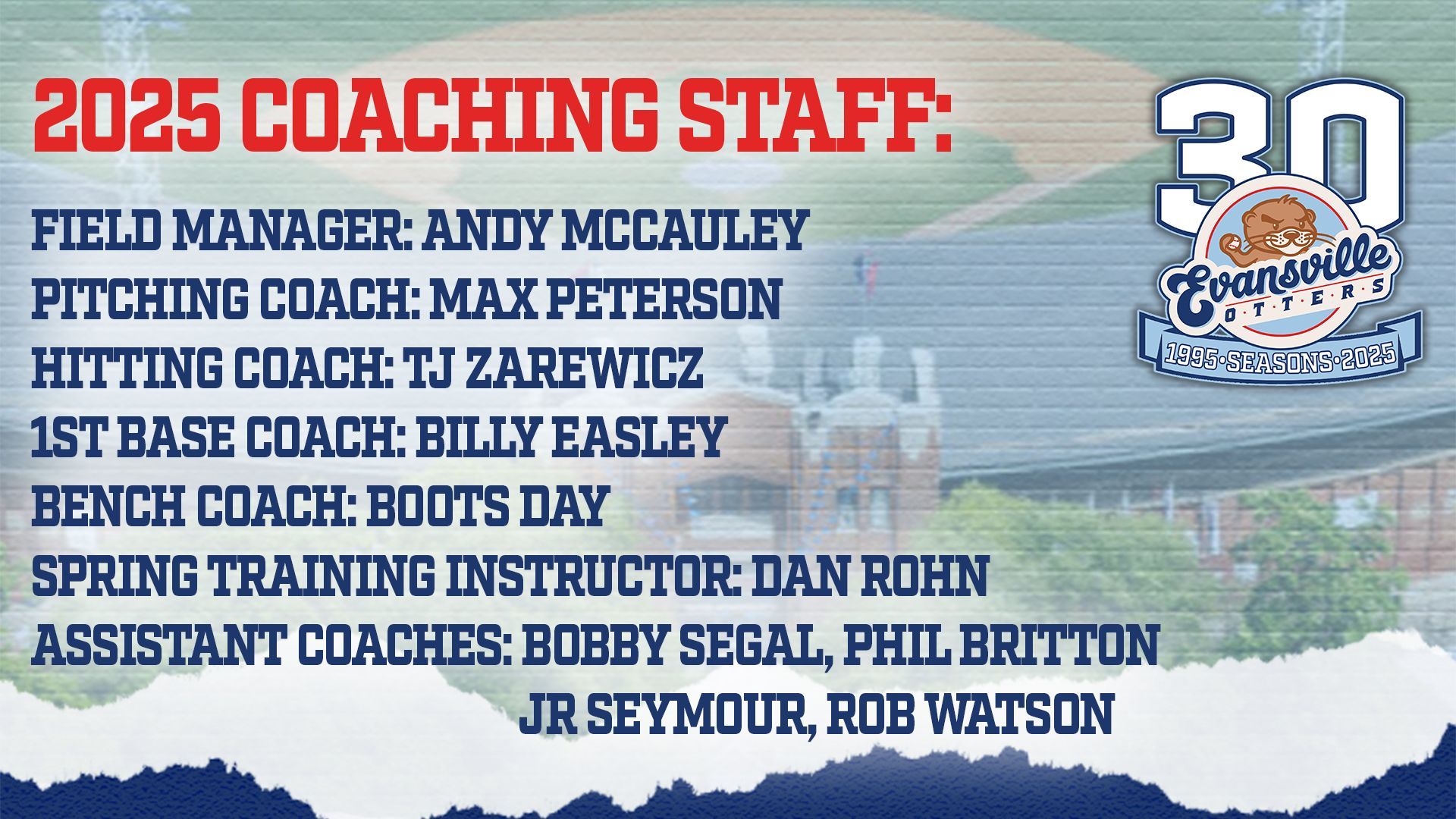 OTTERS ANNOUNCE COACHING STAFF FOR 30TH ANNIVERSARY SEASON
