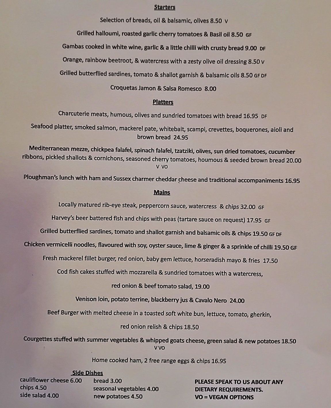 The Star Inn Old Heathfied - Menu