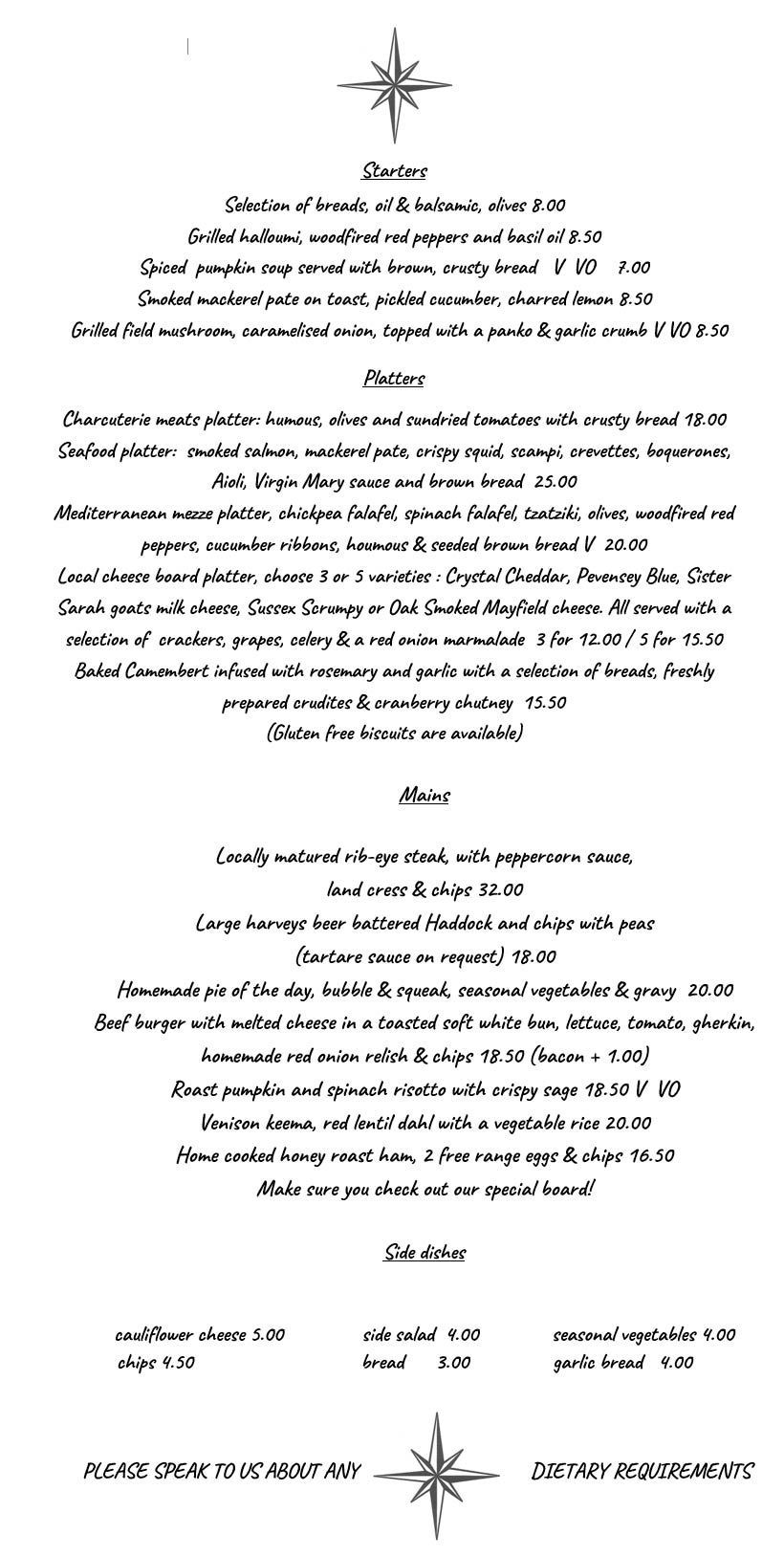 The Star Inn Old Heathfied - Menu