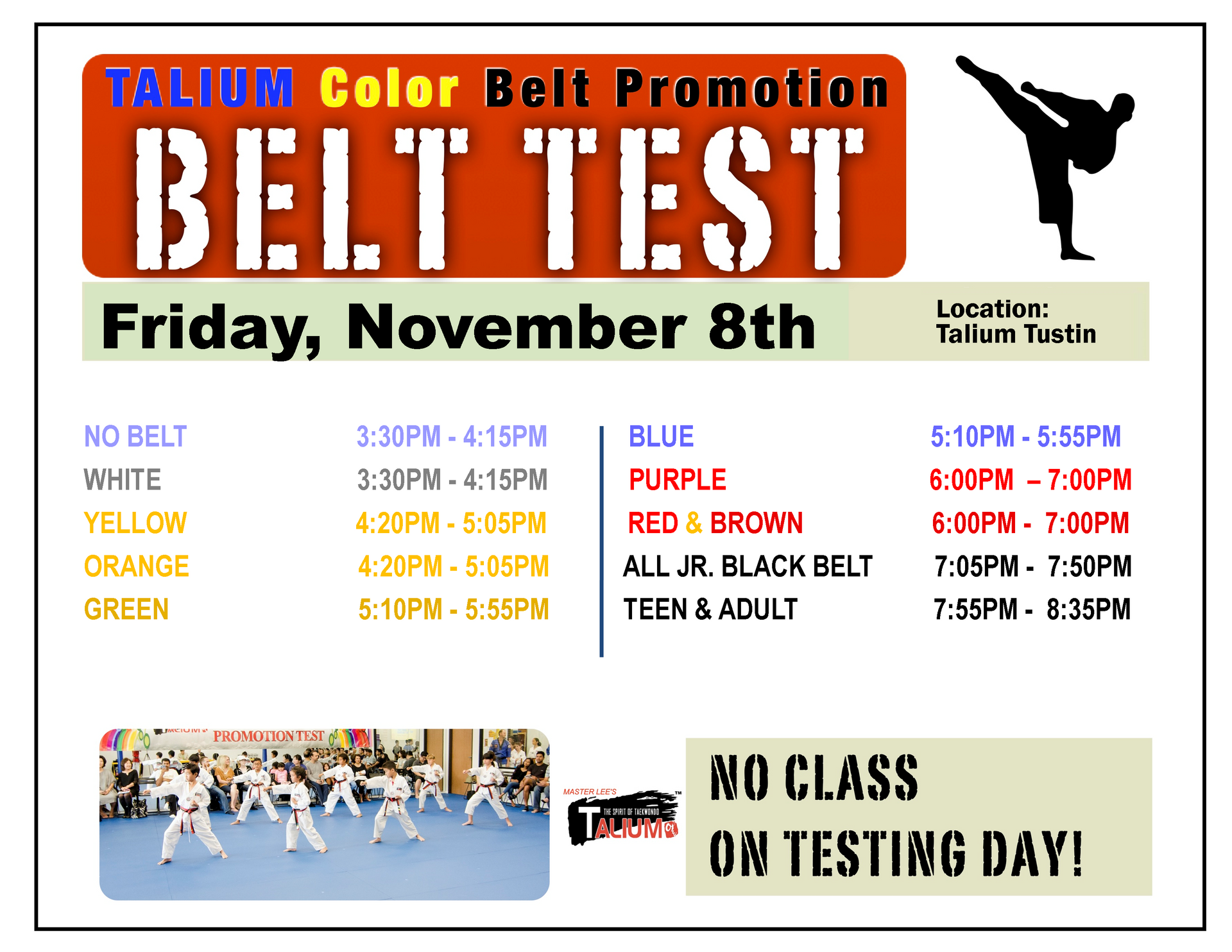 Announcements – Tustin, CA - Master Lee’s Talium