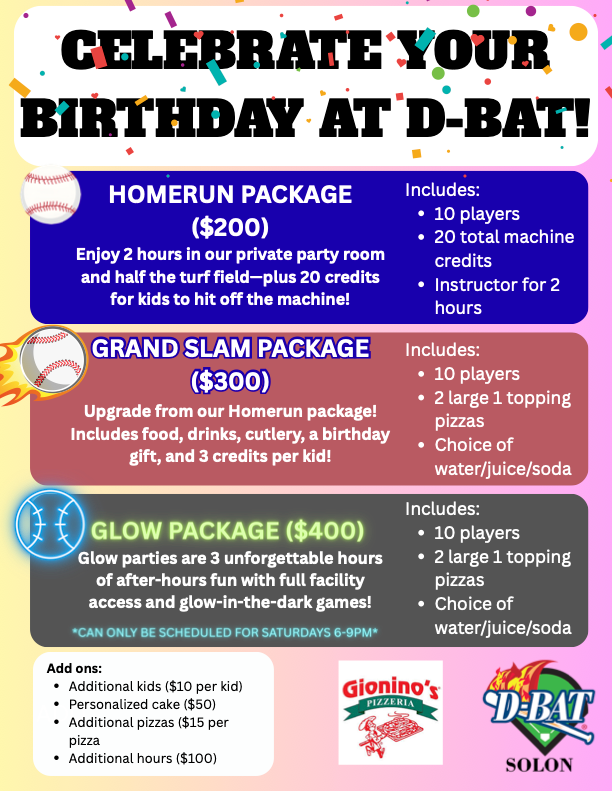 Birthday Parties | D-BAT Solon | Solon, OH