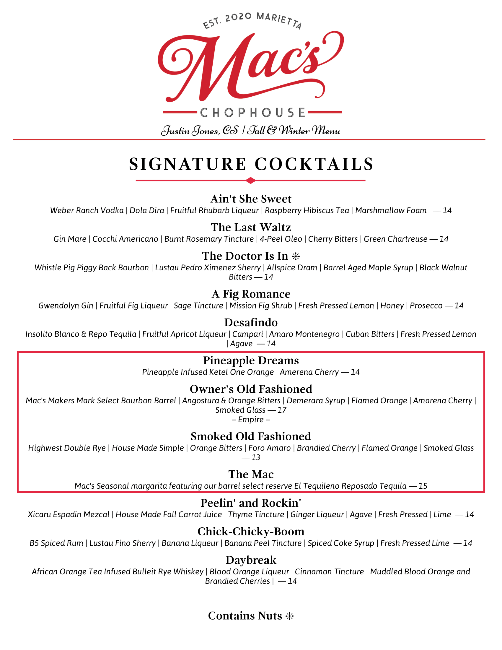 Marietta Cocktails on the Square | Mac's Chophouse
