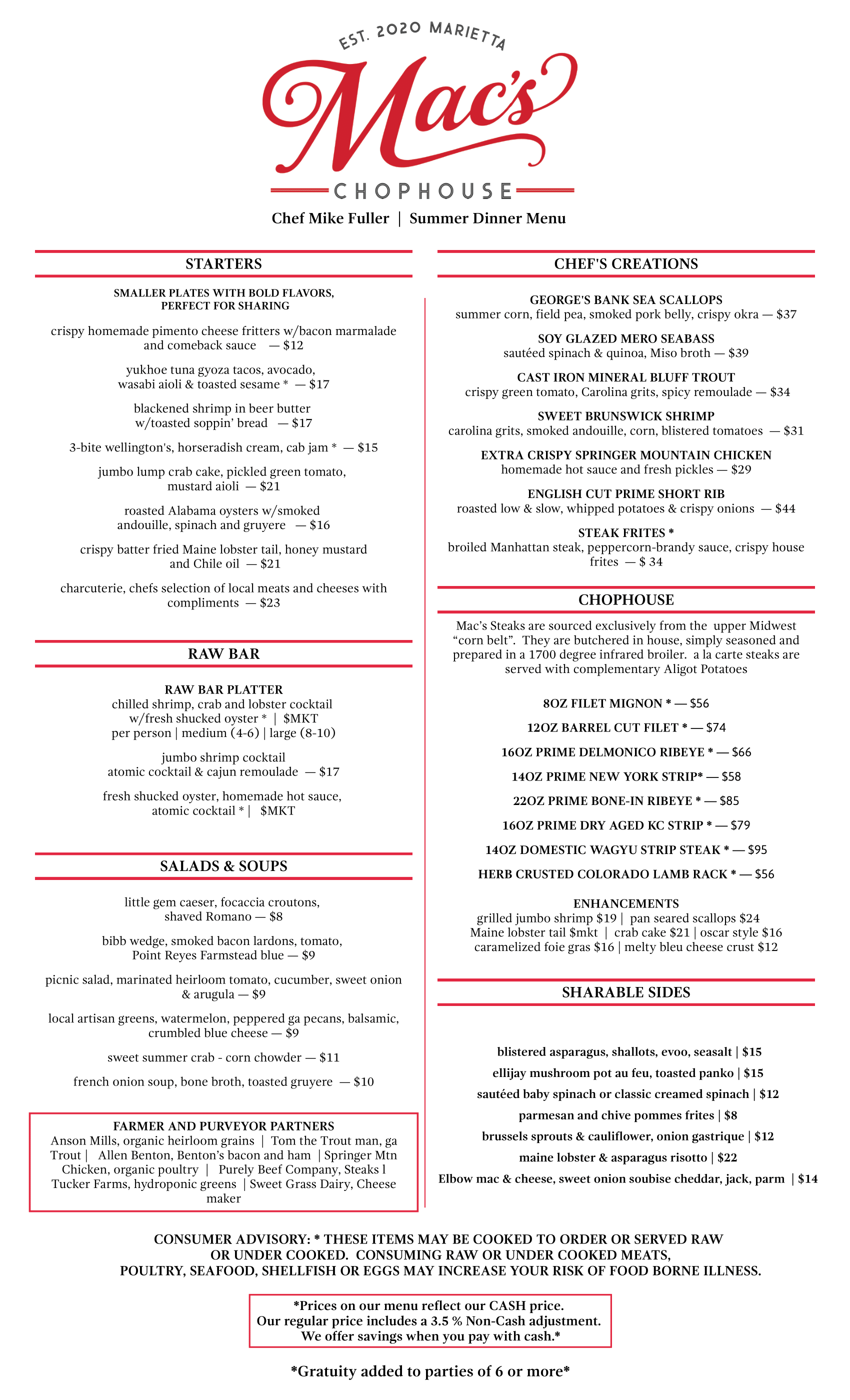 Dinner on the Square | Menu | Mac's Chophouse Marietta