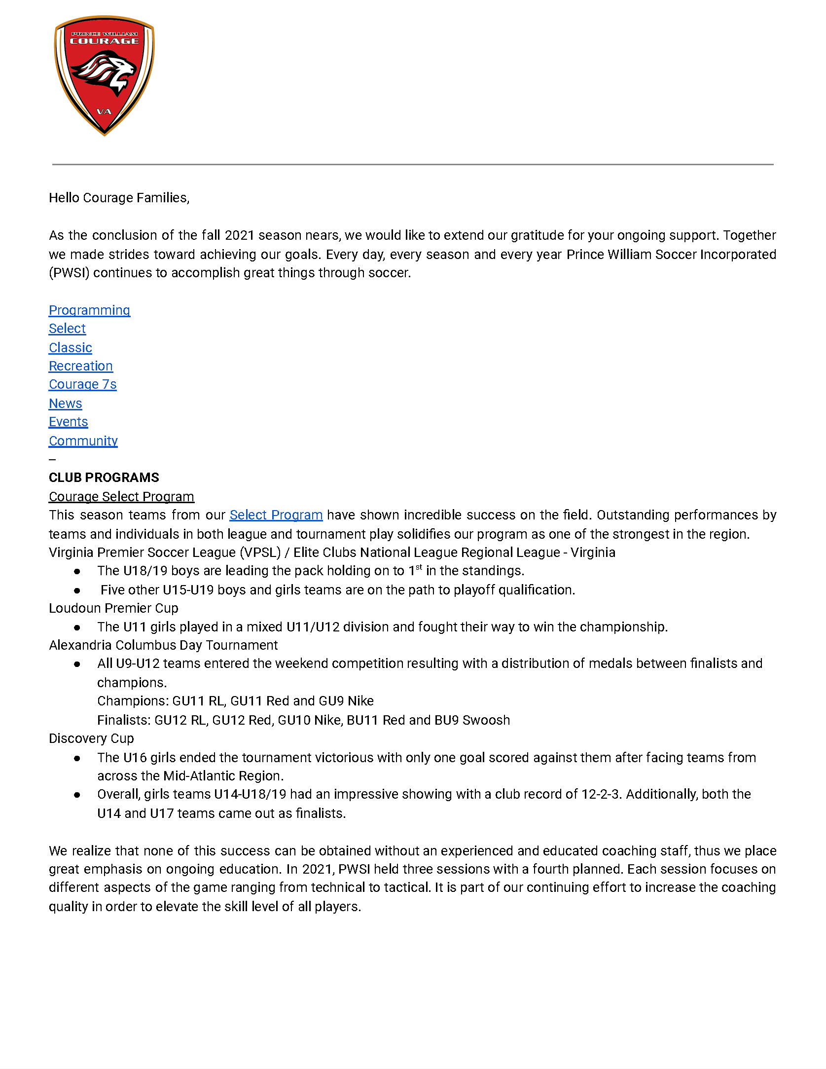 Prince William Soccer Inc