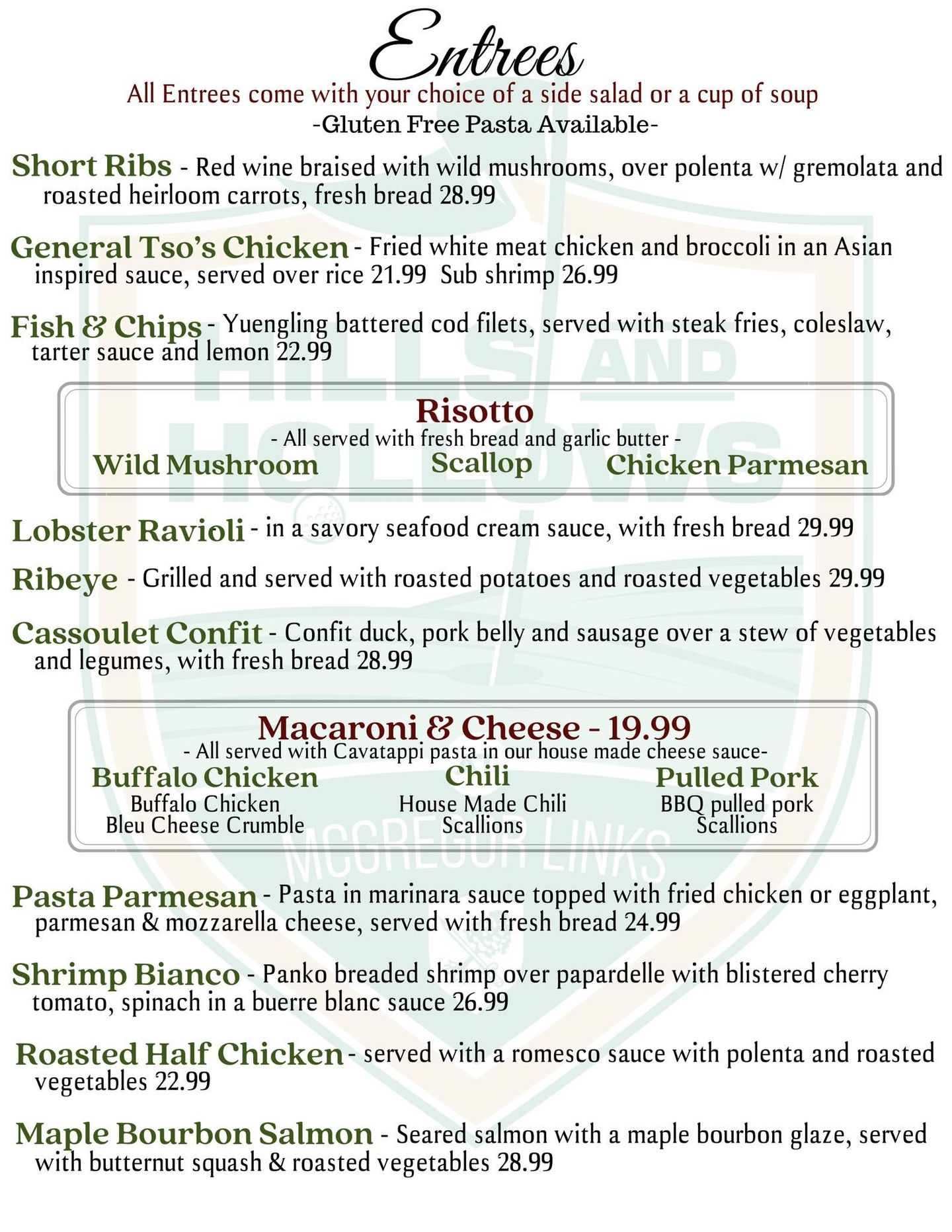 Menu | Hills & Hollows