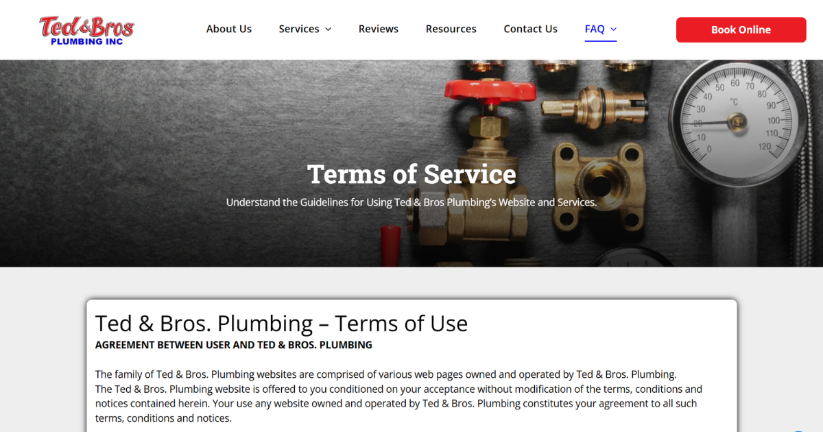 Ted & Bros Plumbing Inc. Terms of Service