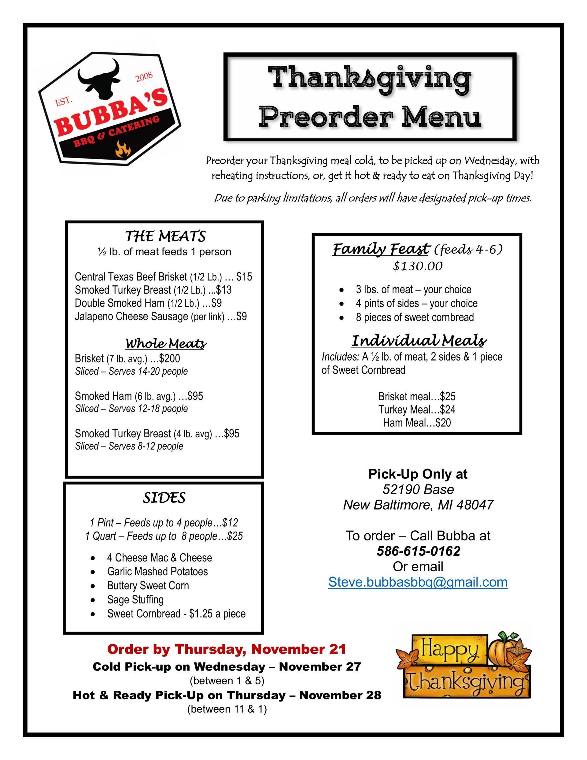 Menu - Bubba's BBQ and Catering - New Baltimore, MI