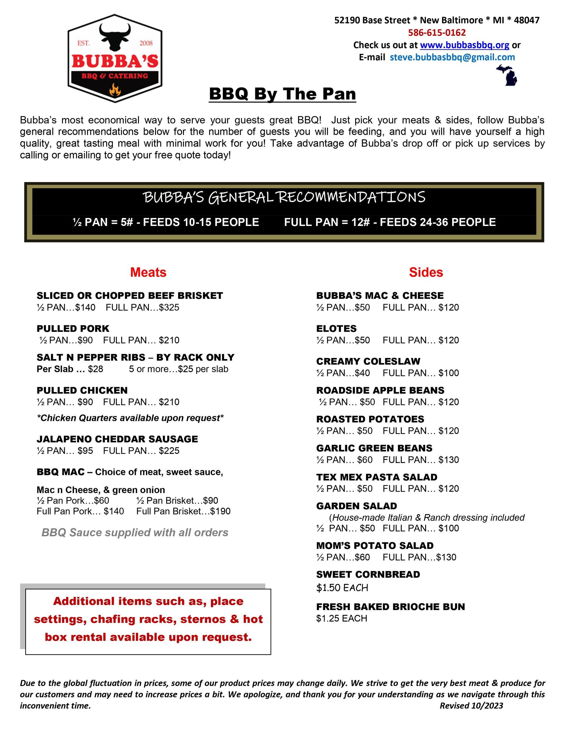 Menu - Bubba's BBQ and Catering - New Baltimore, MI