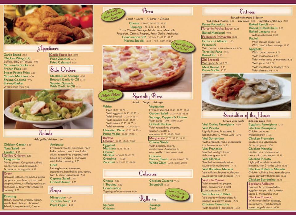 Authentic pizza menu Harriman, NY – Marina Restaurant & Pizza