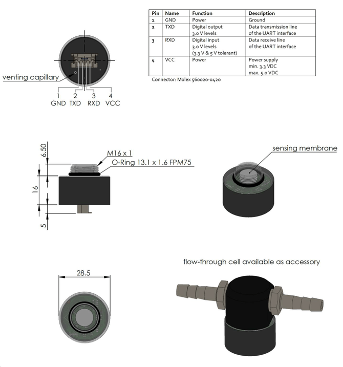 Optical Oxygen Sensor, solid state sensor, oxygen sensor, diving, tauchen