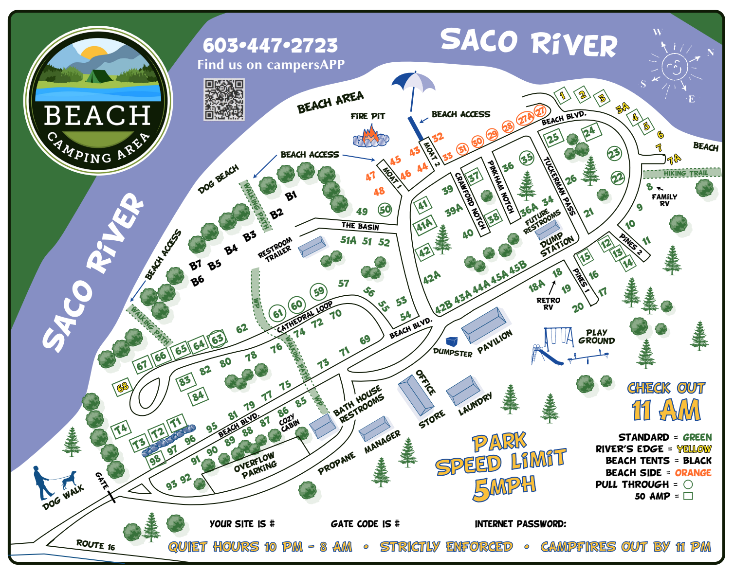 Beach Camping Area Campground Map | Tent & RV Sites