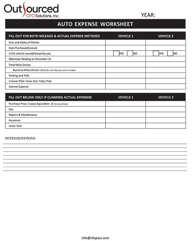Vehicle Expenses Worksheet