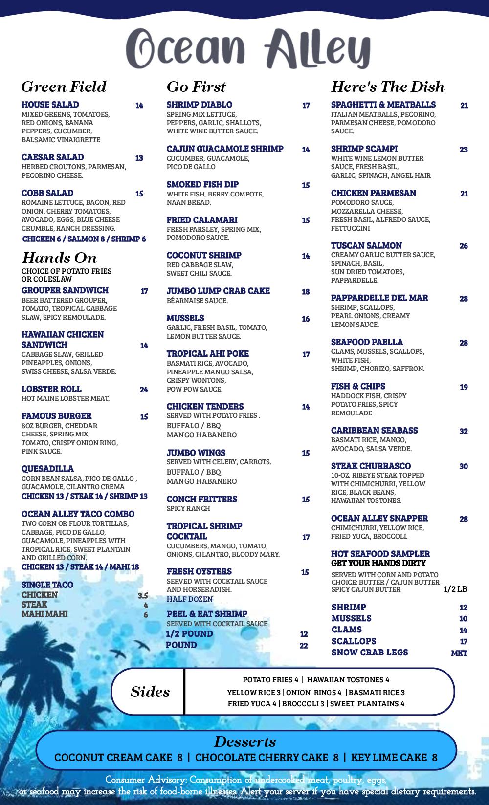 Menu | Ocean Alley Restaurant
