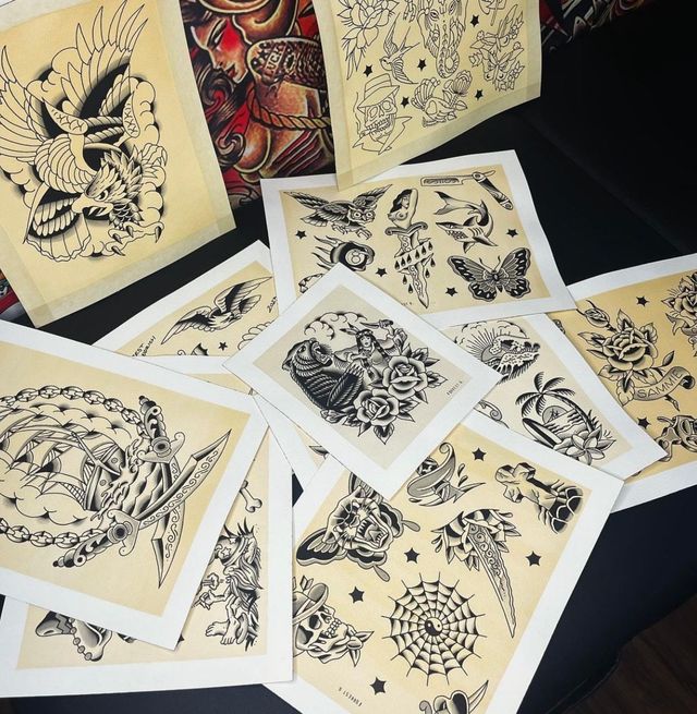 Black And Grey Traditional Tattoo Flash