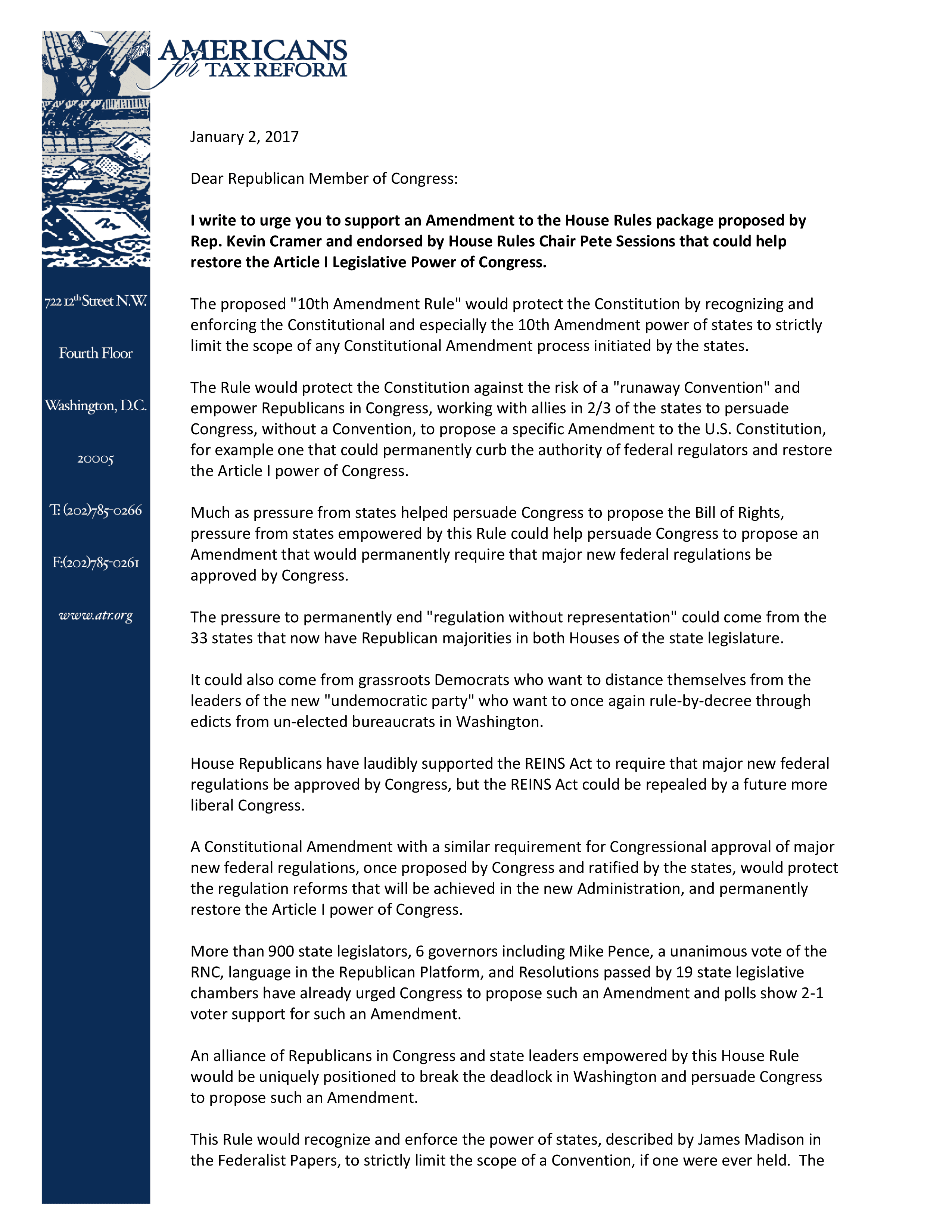 Americans for Tax Reform Grover Norquist letter in support of 10th ...