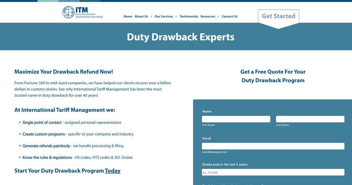 Request an Estimate | International Tariff Management