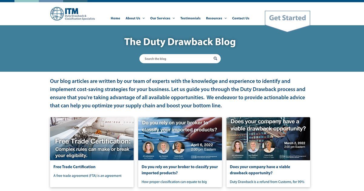 The Duty Drawback Newsletter | ITM