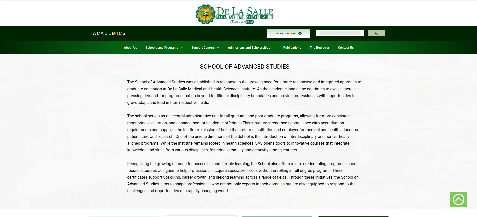 Schools and Programs | School of Advanced Studies | DLSMHSI