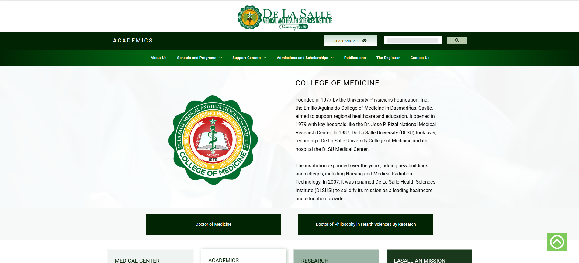 College of Medicine | School and Programs | DLSMHSI