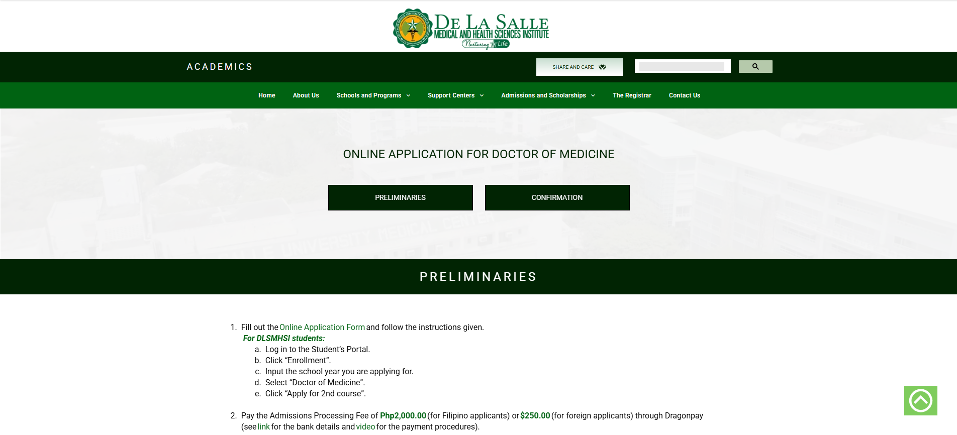 Admissions | Online Application for Doctor of Medicine | DLSMHSI