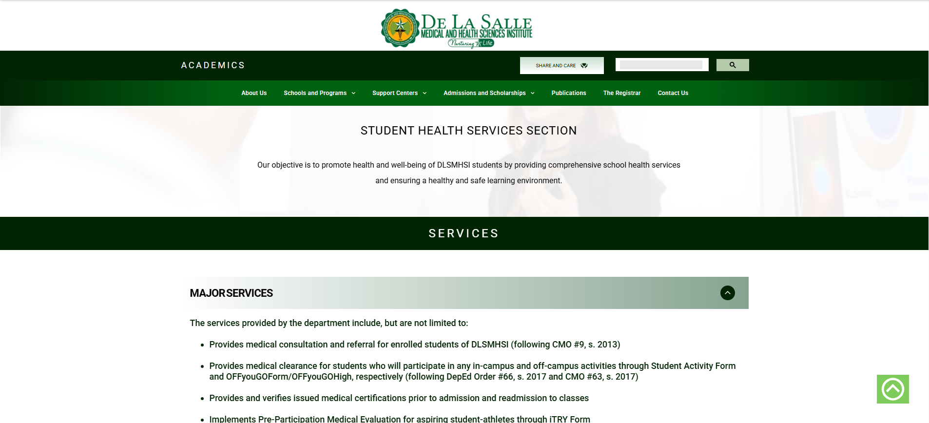 Student Life and Engagement | Student Health Services Unit | DLSMHSI