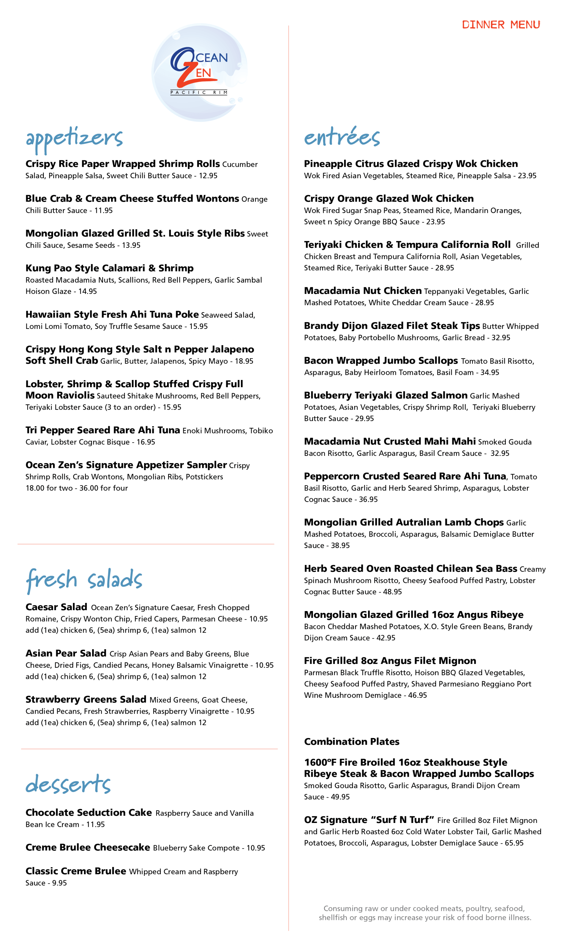 Ocean Zen Menu